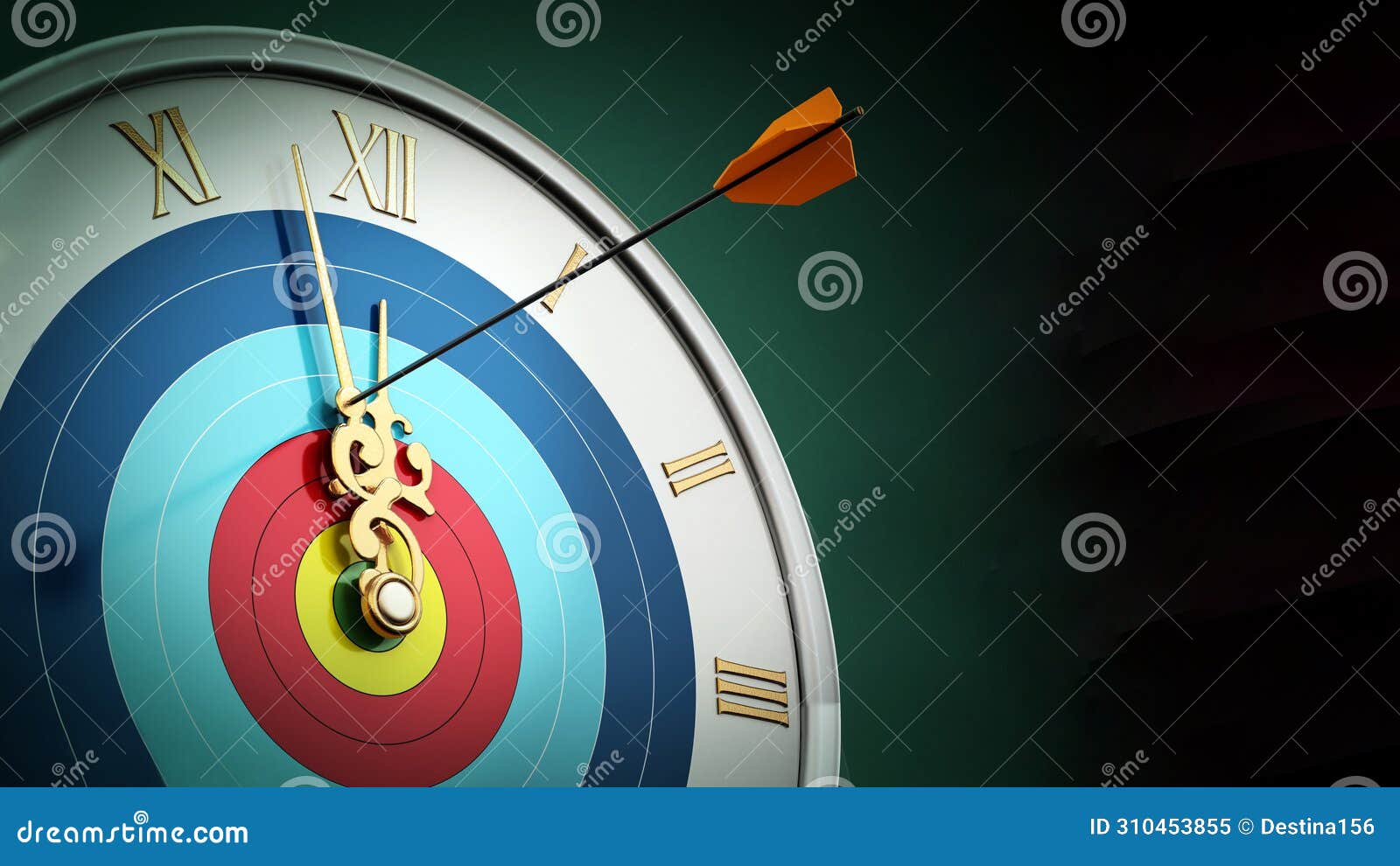 Arrow Hit at Clock Hand Stopping the Time. 3D Illustration Stock ...