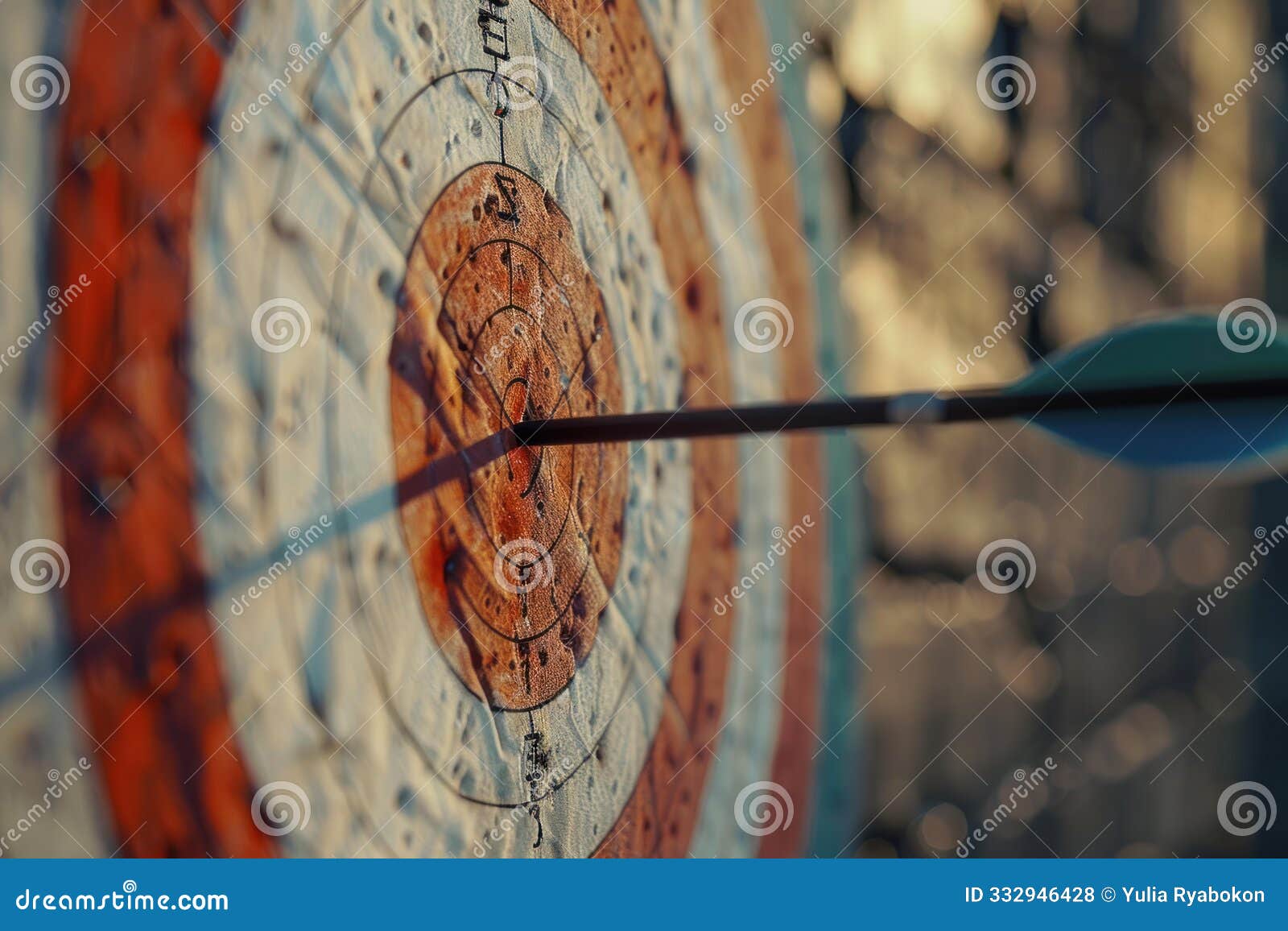 Arrow Hitting the Center of an Archery Target during Competition Stock ...