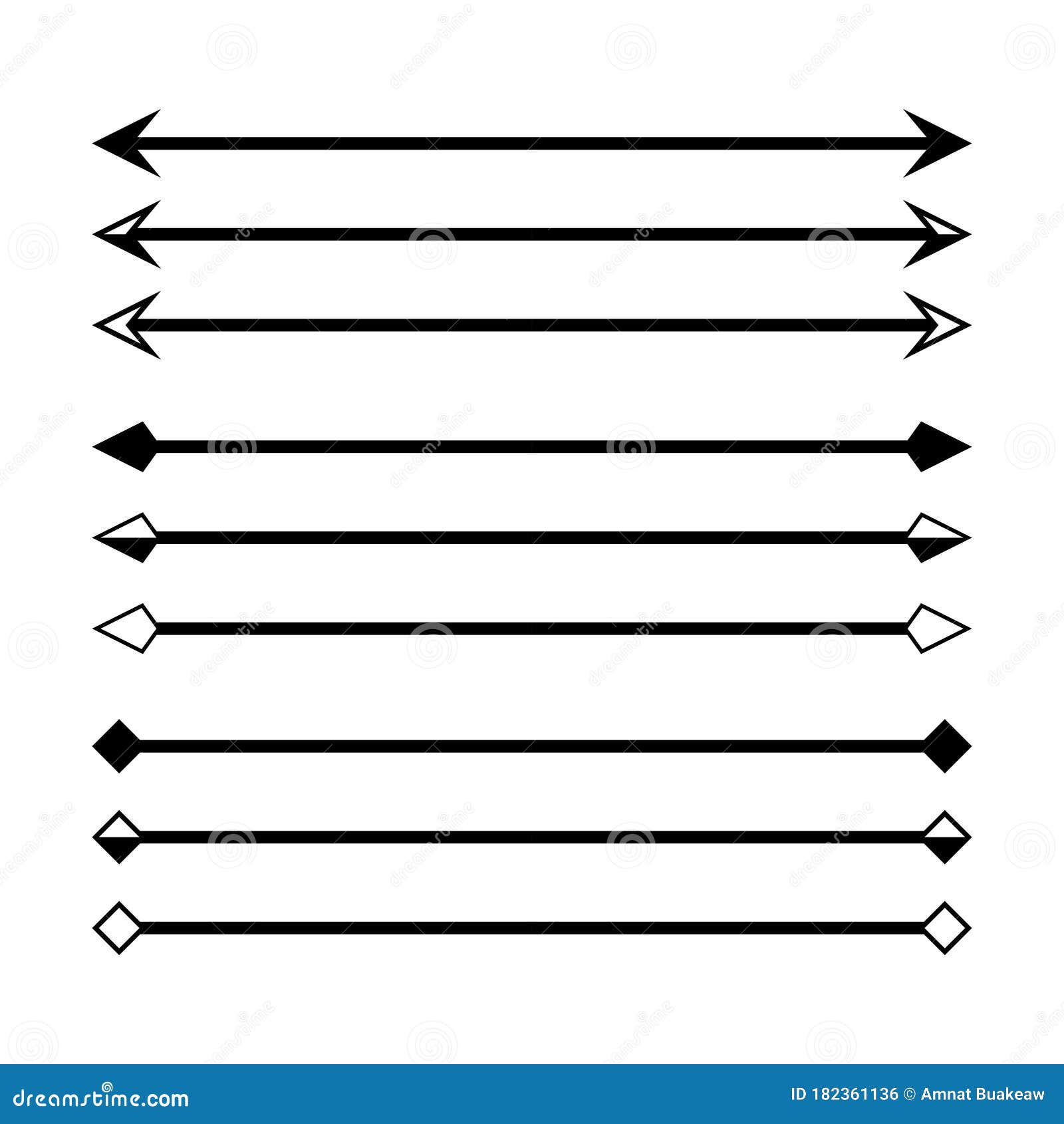 Arrow in Horizontal Line Set Isolated on White, Arrow Line for Indicate ...