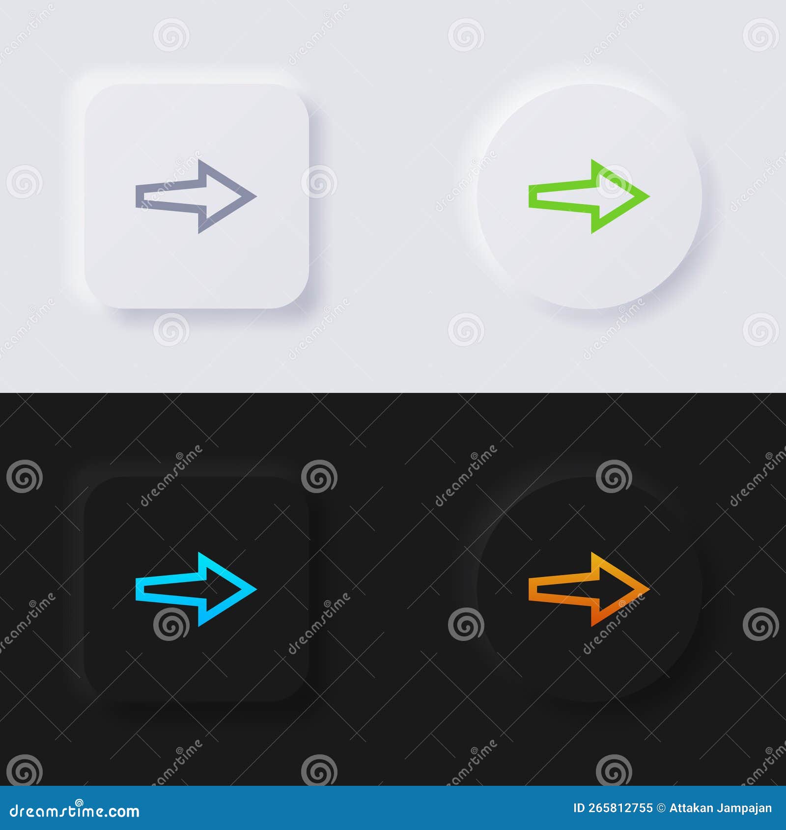 Arrow Icon Set, Multicolor Neumorphism Button Soft UI Design. Stock ...