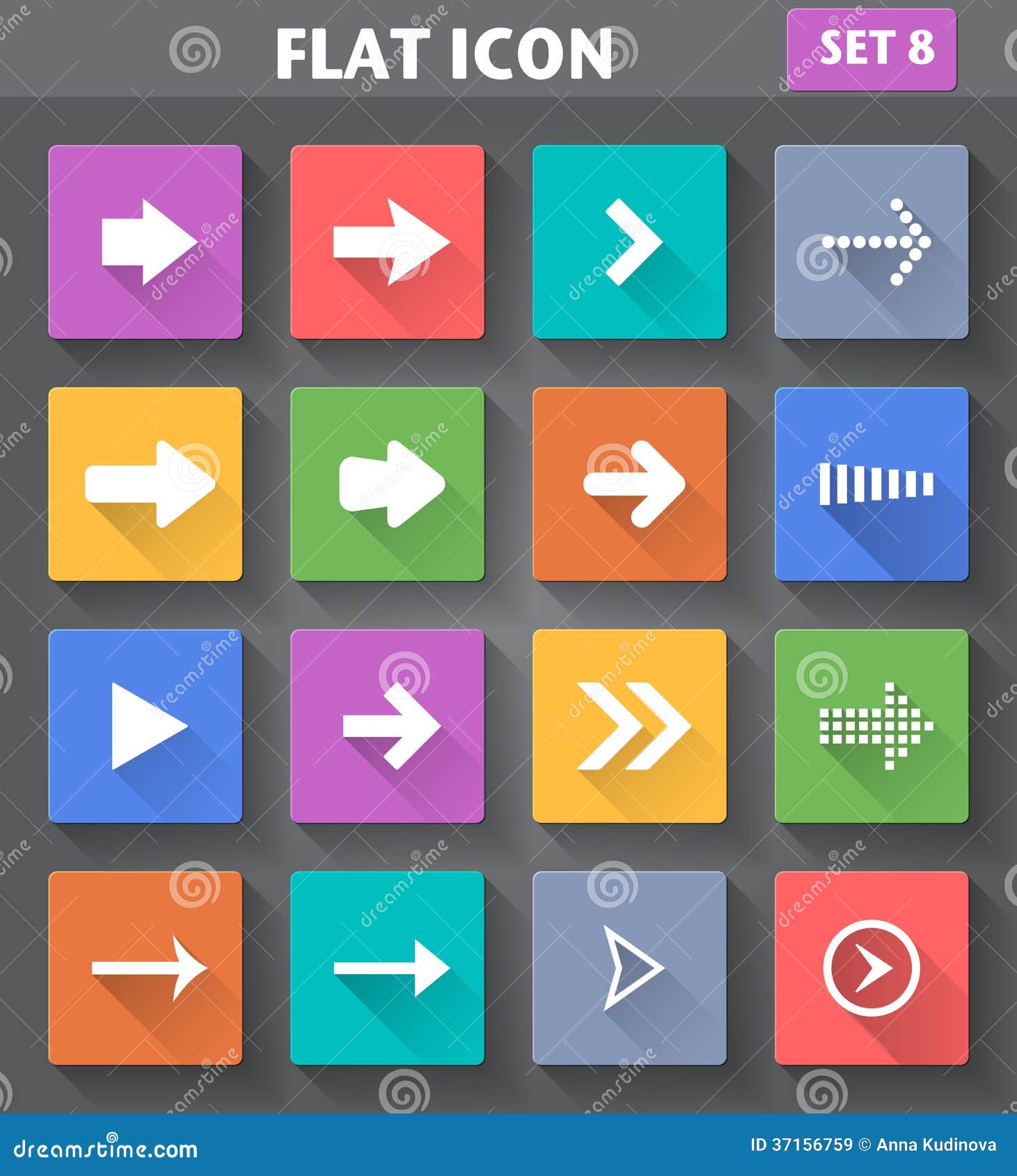 Arrow Icons Set in Flat Style with Long Shadows. Stock Vector ...