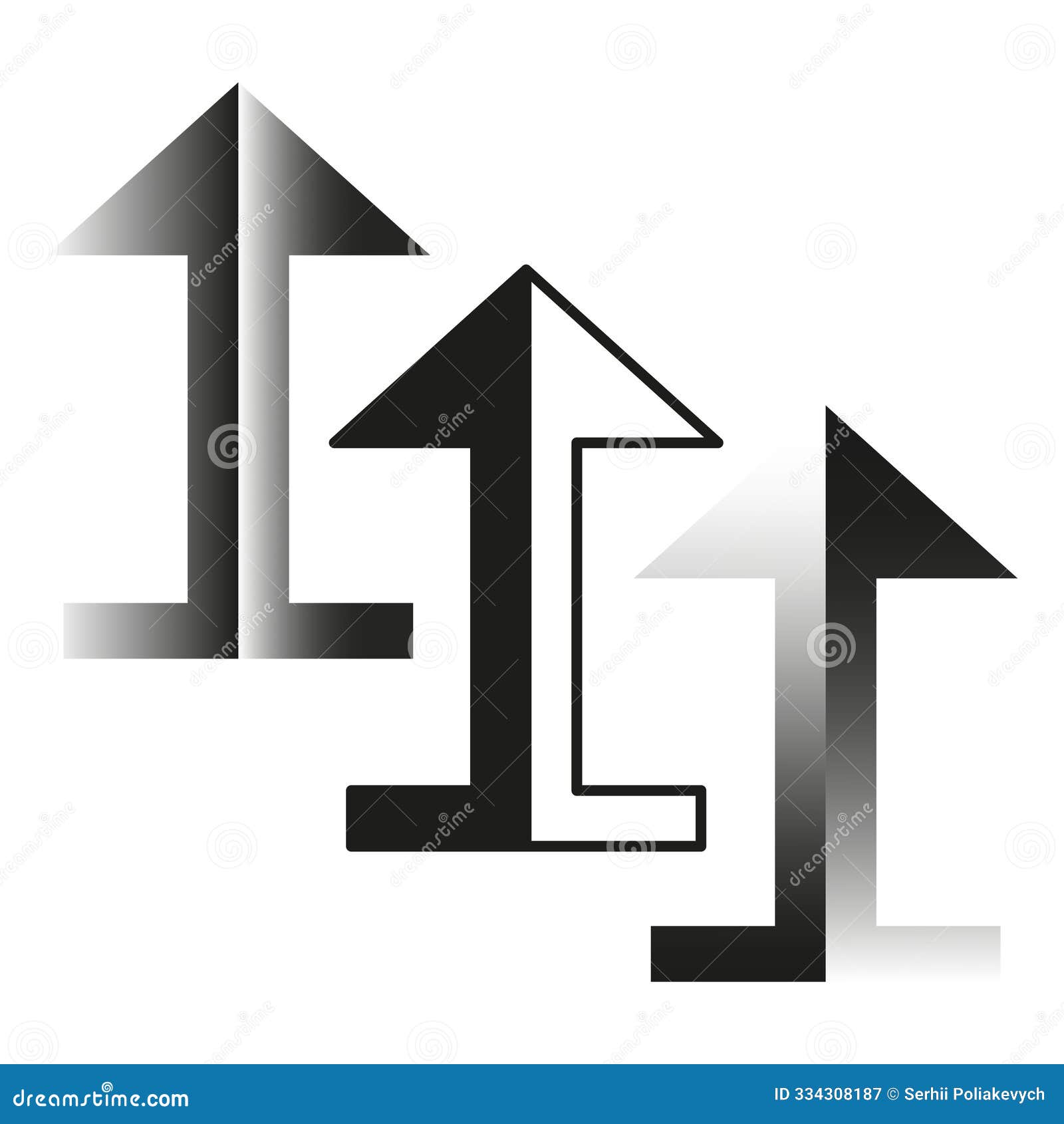 Arrow Icons. Upward Pointing Symbols. Gradient Black Arrows. Geometric ...
