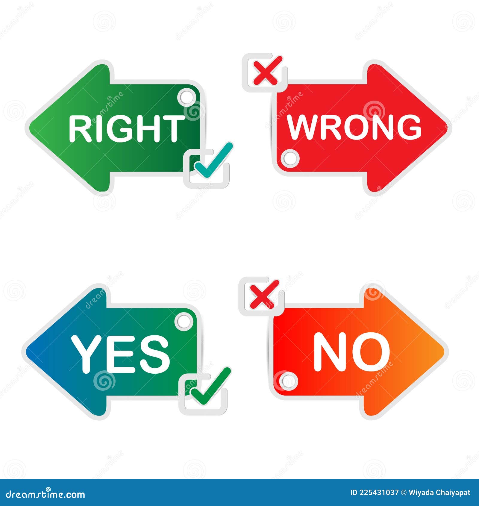 Arrow Labels Yes and No Text with Check Marks and Wrong Marks Stock ...