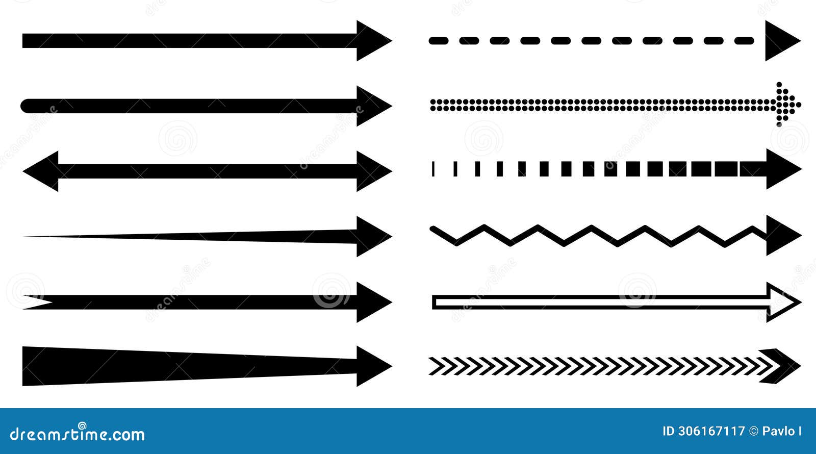 Arrow Long Set, Different Horizontal Arrows Isolated - Vector Stock ...