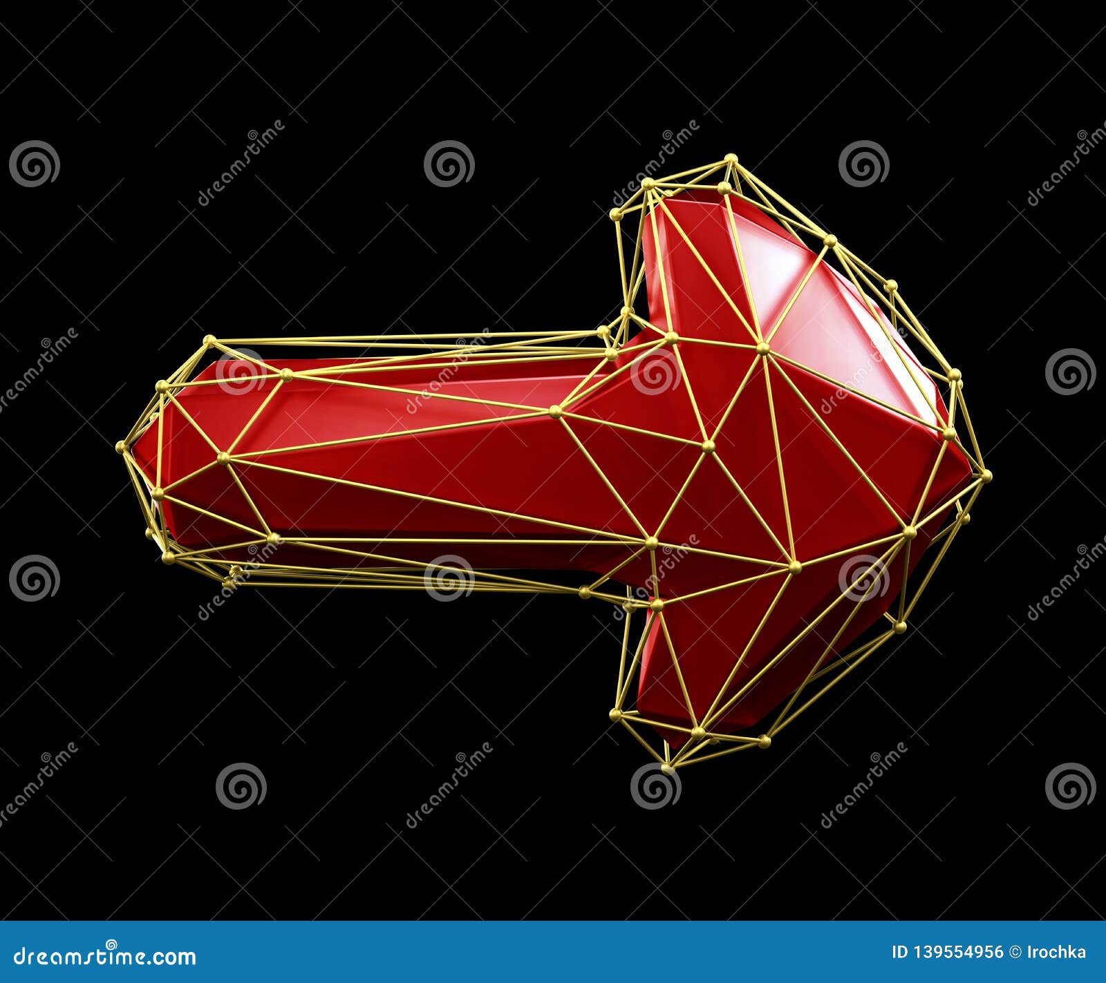 Arrow Made in Low Poly Style Red Color Isolated on Black Background. 3d ...