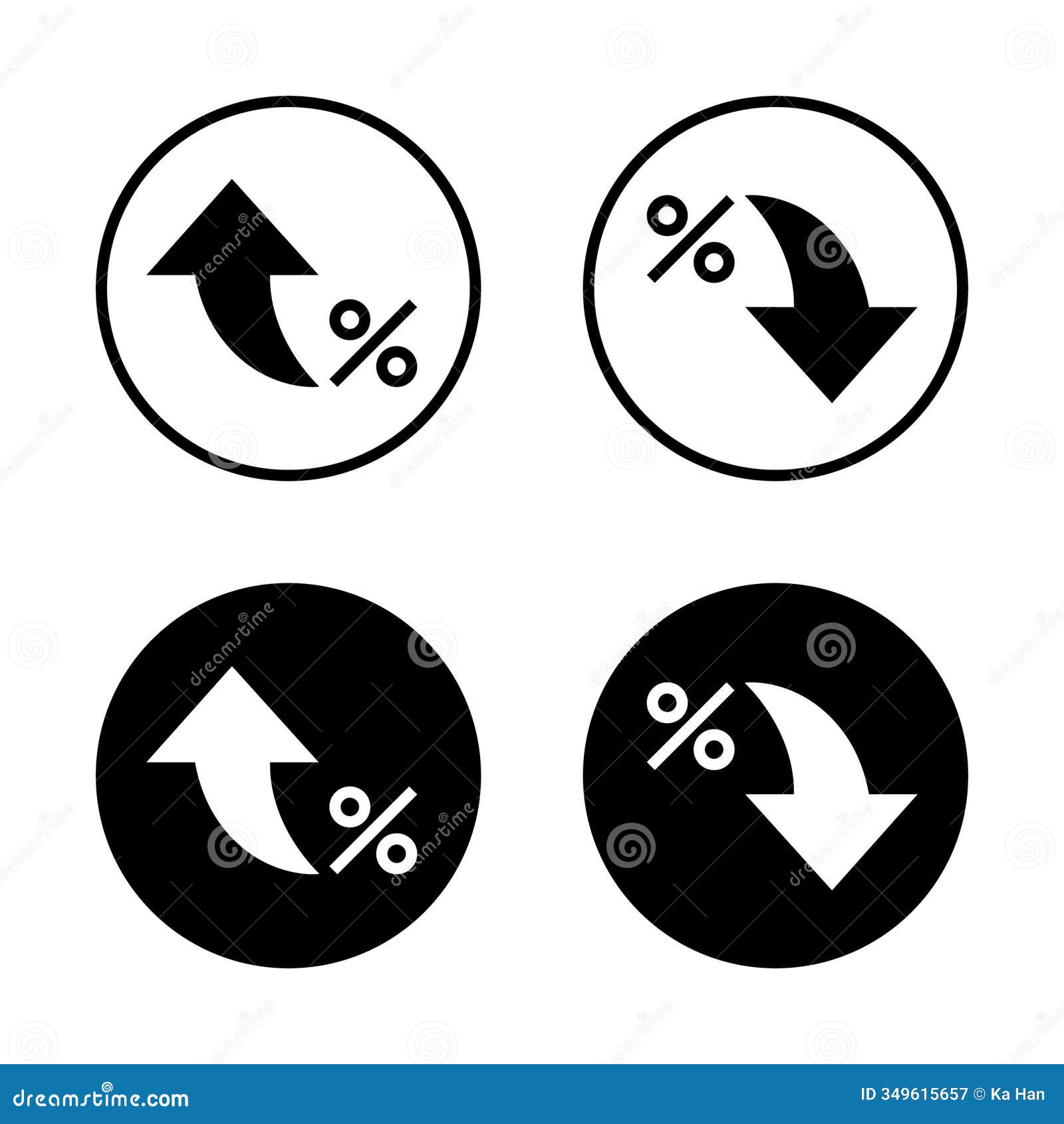 Arrow Percent Icon Set on Black Circle. Increase and Decrease Percentage Sign Symbol Stock ...