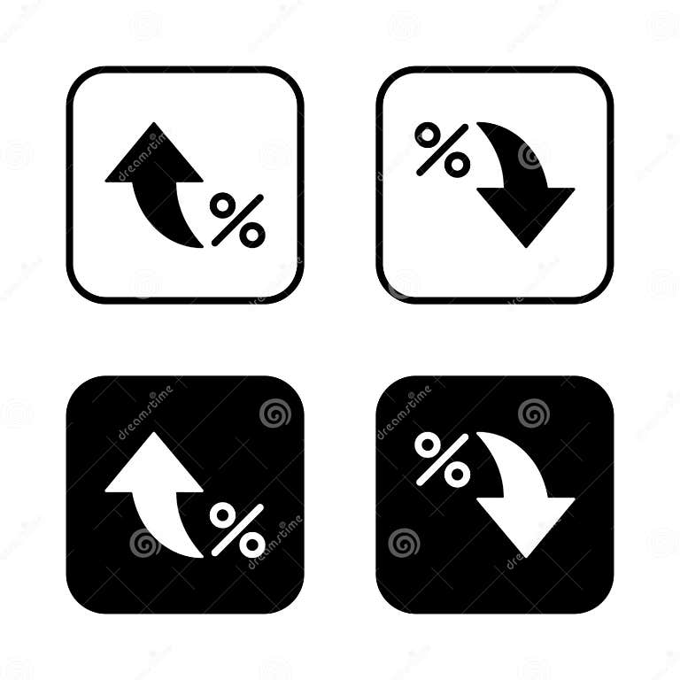 Arrow Percent Icon on Black Square. Increase and Decrease Percentage ...