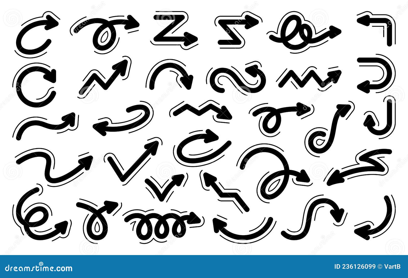 Arrow Pointer Curve Navigation Black Line Set Stock Vector