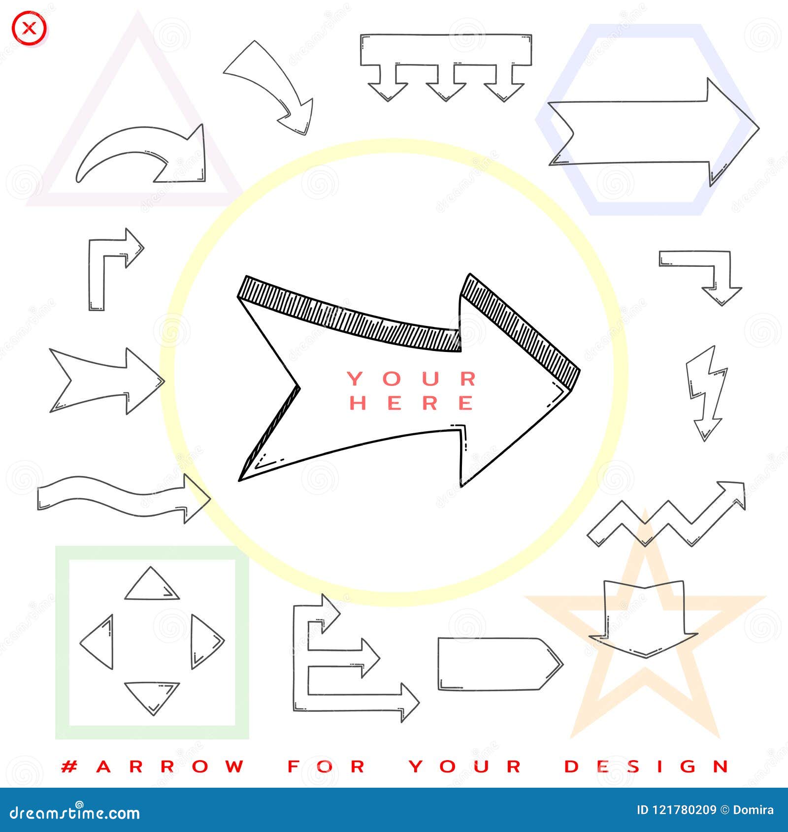 Arrow Pointer Right Isolated on White. Black Outline Sketch Stock ...