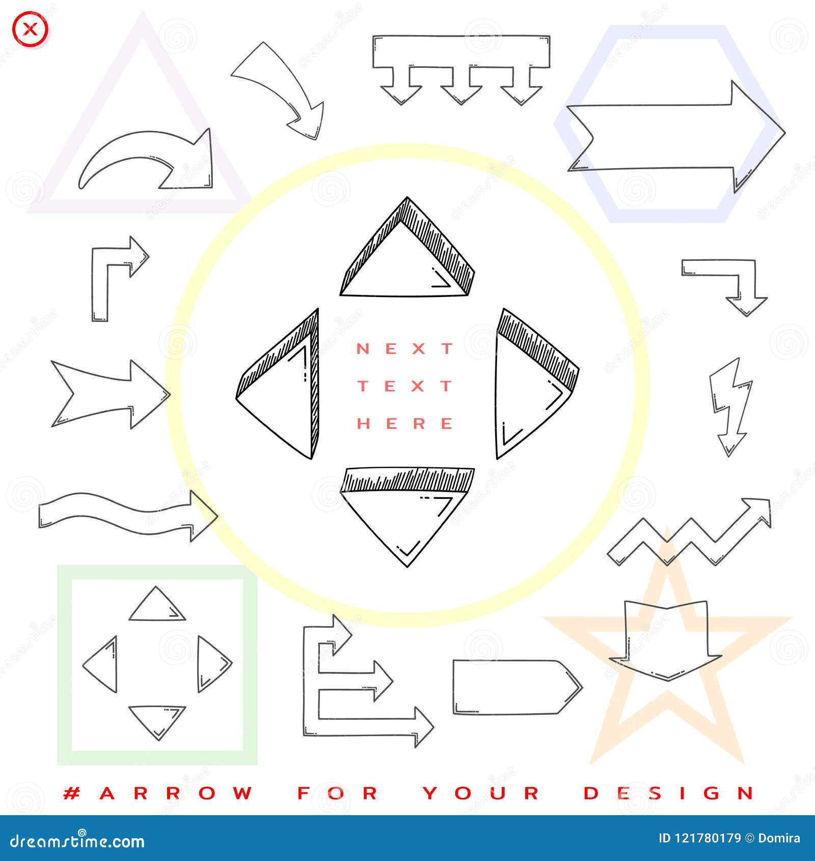 Arrow Pointer Triangle Isolated on White. Black Outline Sketch Stock ...