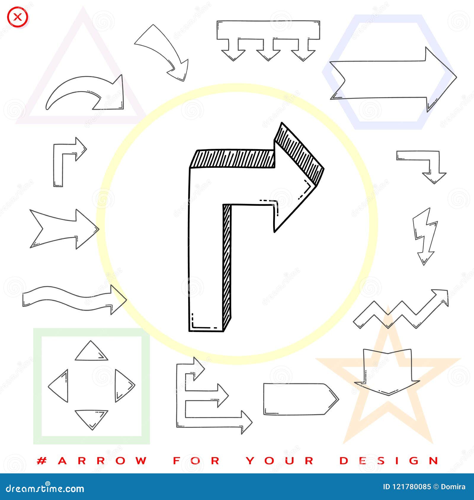 Arrow Pointer Turn Right Isolated on White. Black Outline Sketch Stock ...