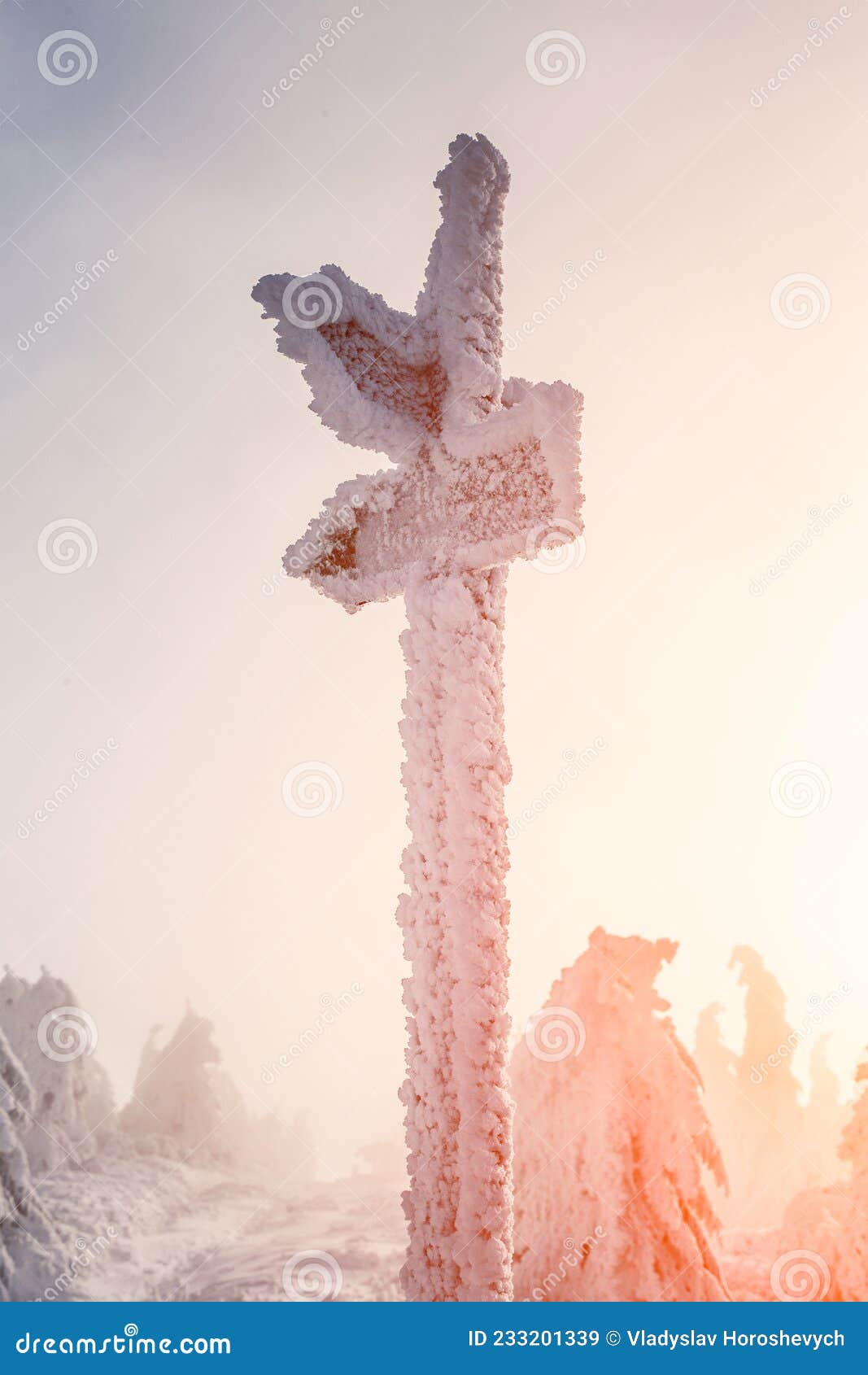 Arrow Pointer. Winter Snow-capped Mountains. Place for Text Stock Image ...