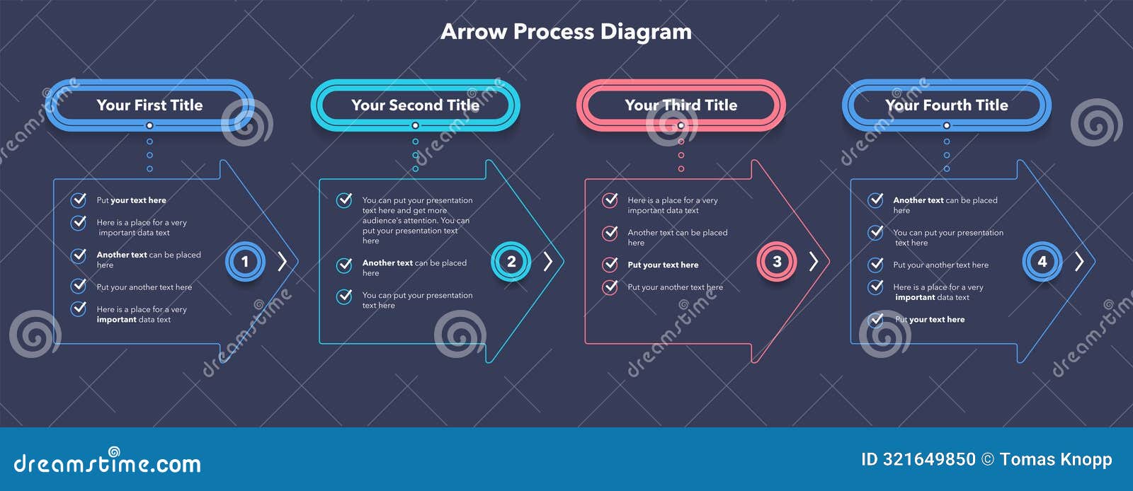 Arrow Process Diagram with Four Stages - Dark Version Stock Vector ...
