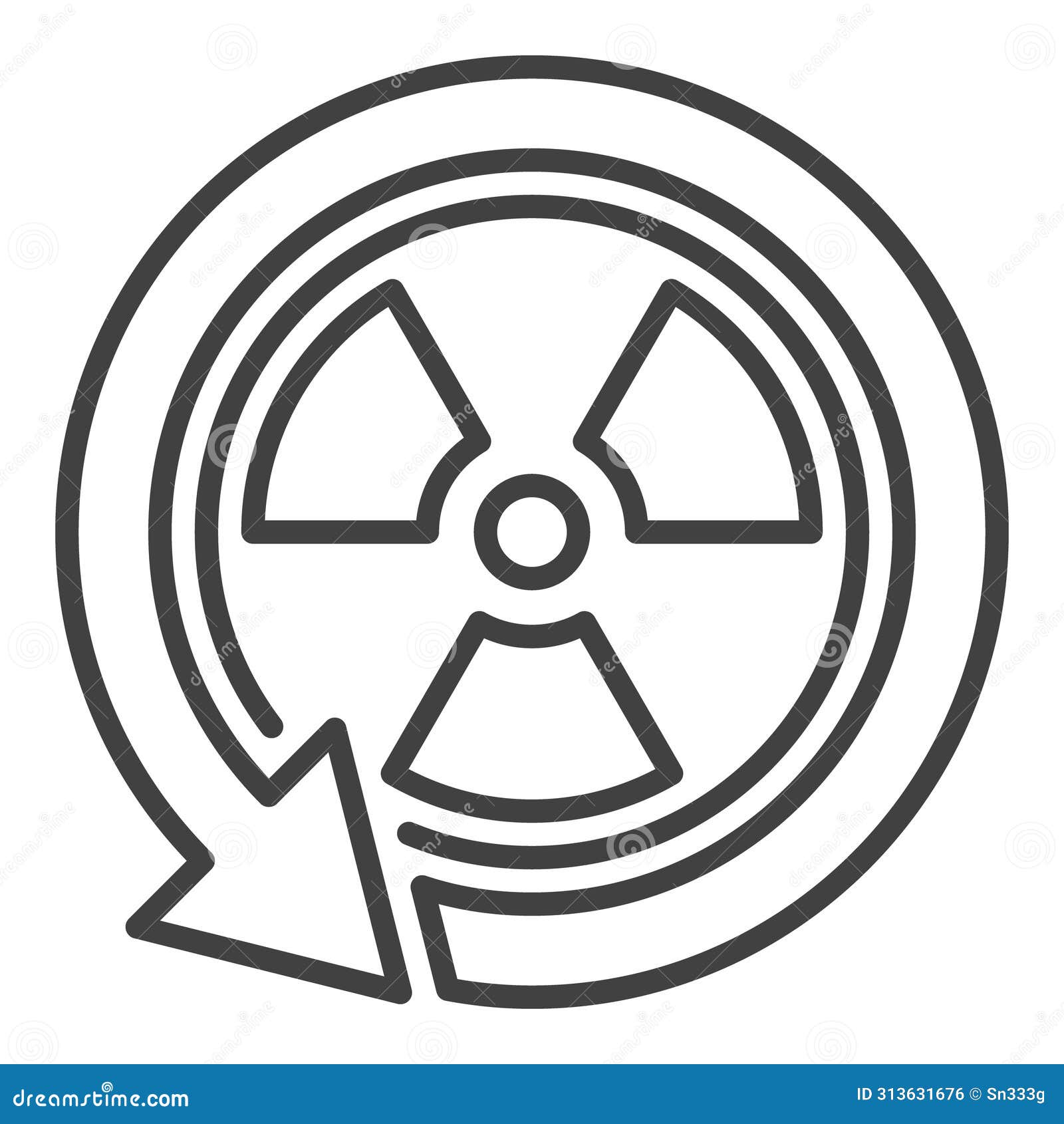 Arrow with Radiation Vector Danger Zone Thin Line Round Icon or Symbol ...