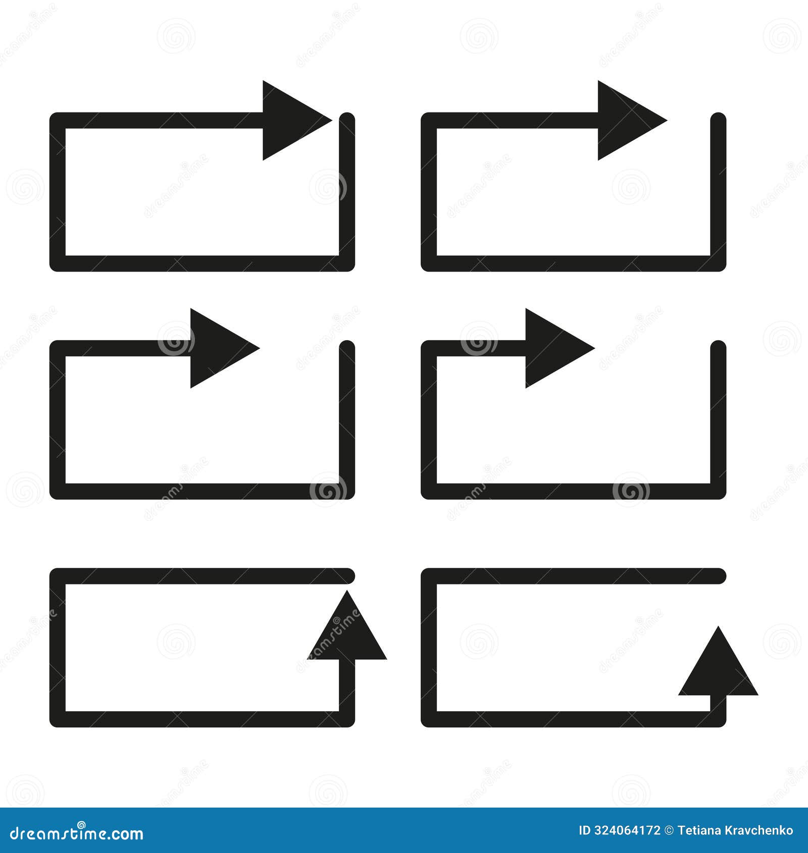 Arrow in Rectangle Icons. Black Vector Set. Directional Symbols Design ...