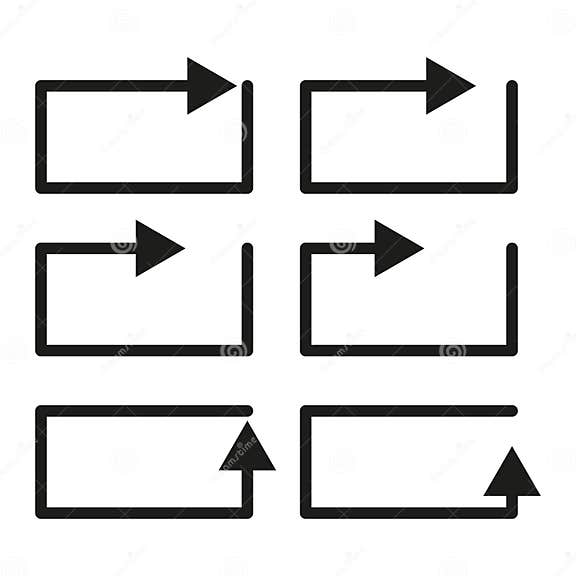 Arrow in Rectangle Icons. Black Vector Set. Directional Symbols Design ...