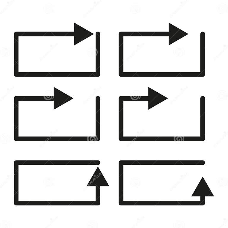Arrow in Rectangle Icons. Black Vector Set. Directional Symbols Design ...