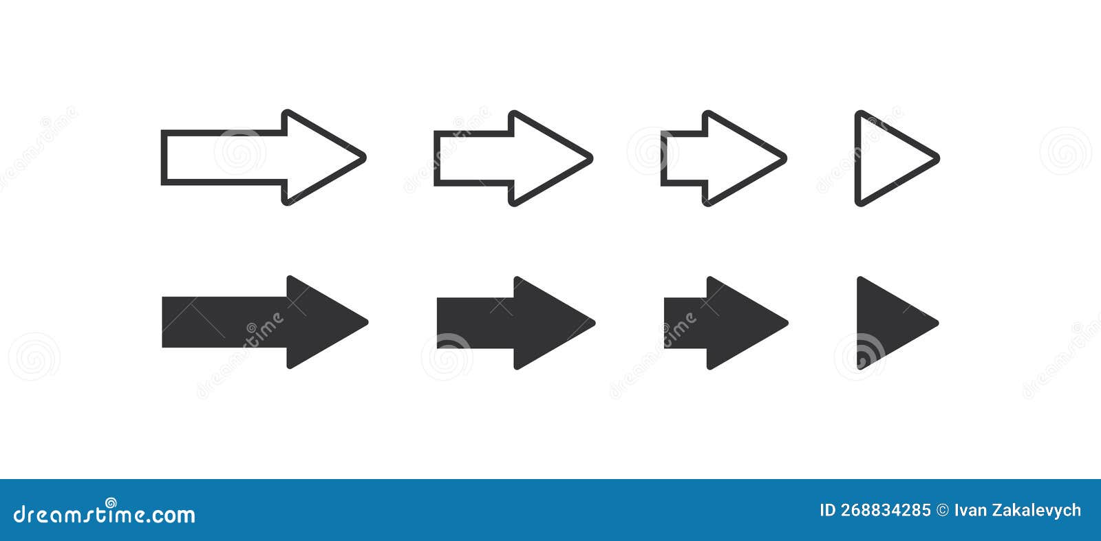 Arrow Right Icon Set. Pointers Vector Stock Illustration - Illustration of shape, line: 268834285