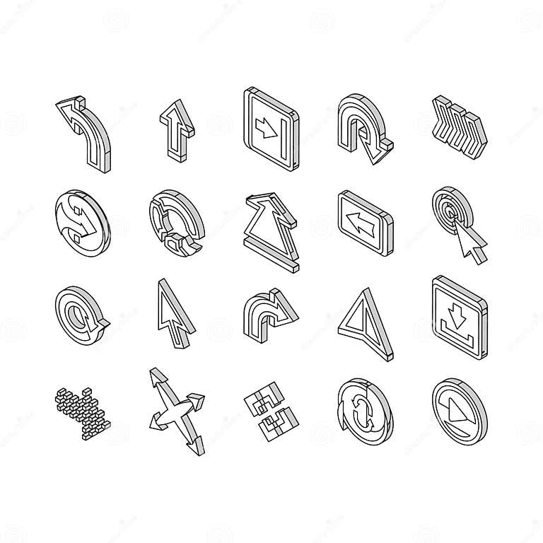 Arrow Right Next Sign Up Isometric Icons Set Vector Stock Vector - Illustration of shape, button ...