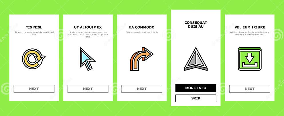 Arrow Right Next Sign Up Onboarding Icons Set Vector Stock Illustration ...