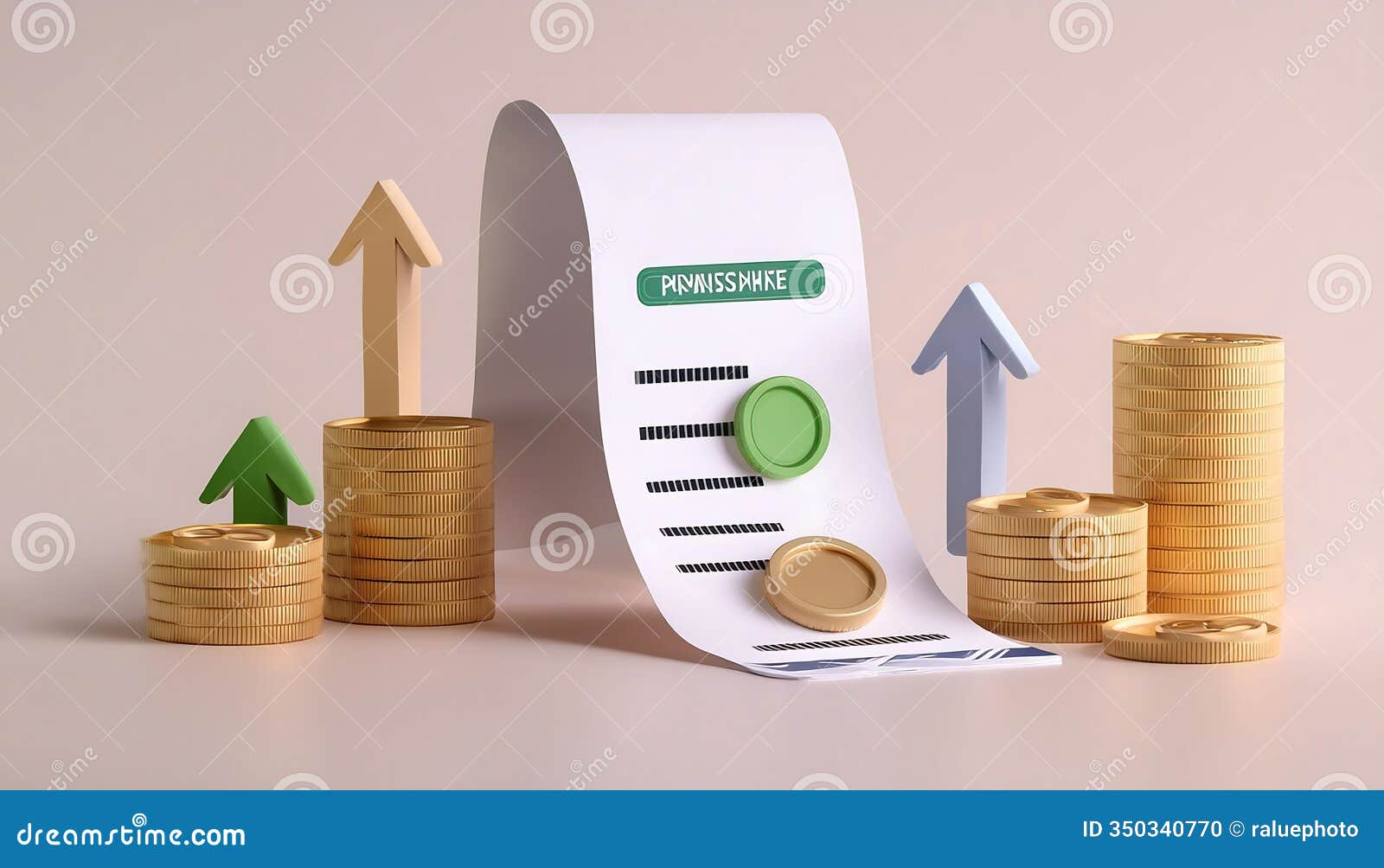 Arrow Rises Over Coin Stacks with Receipt and Floating Gold Coins Stock ...