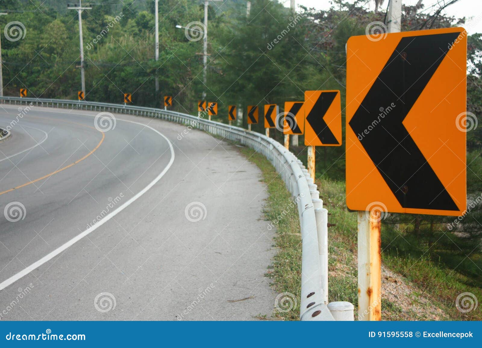 The arrow road sign stock photo. Image of caution, pillar - 91595558