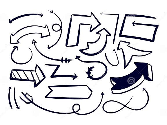 Arrow Scribble. Hand Drawn Arrow Scribbles Set Vector Scribble Pen Drawing Doodles Vector Stock ...