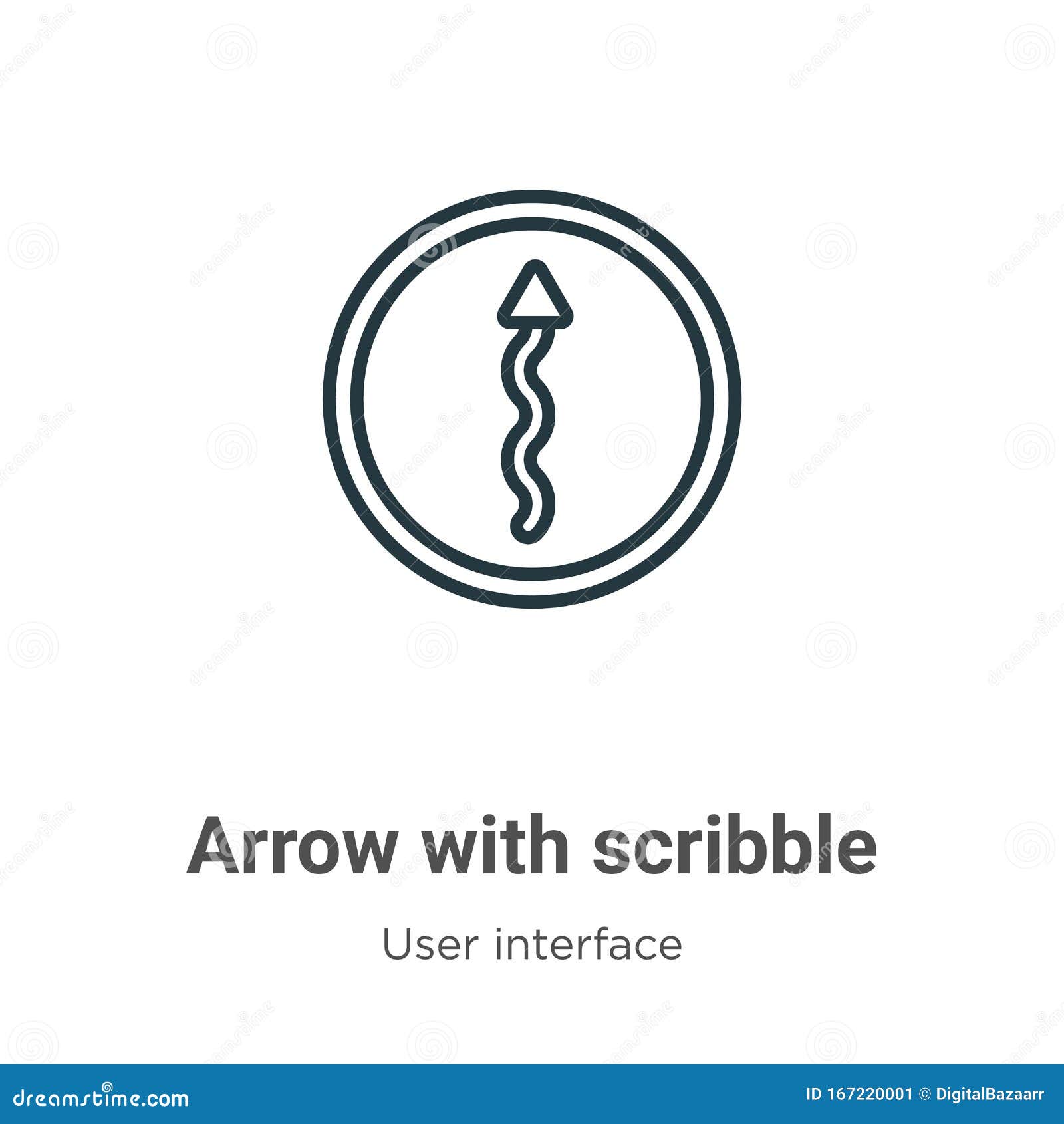 Arrow with Scribble Outline Vector Icon. Thin Line Black Arrow with ...