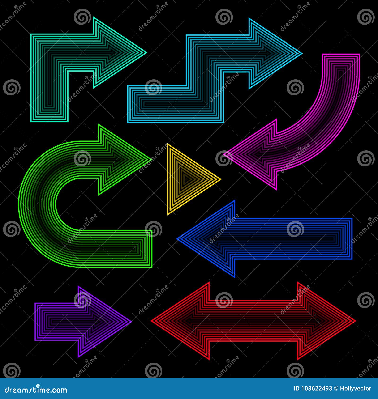 Arrow Set, Neon Effect, Vector Illustration Stock Vector - Illustration ...