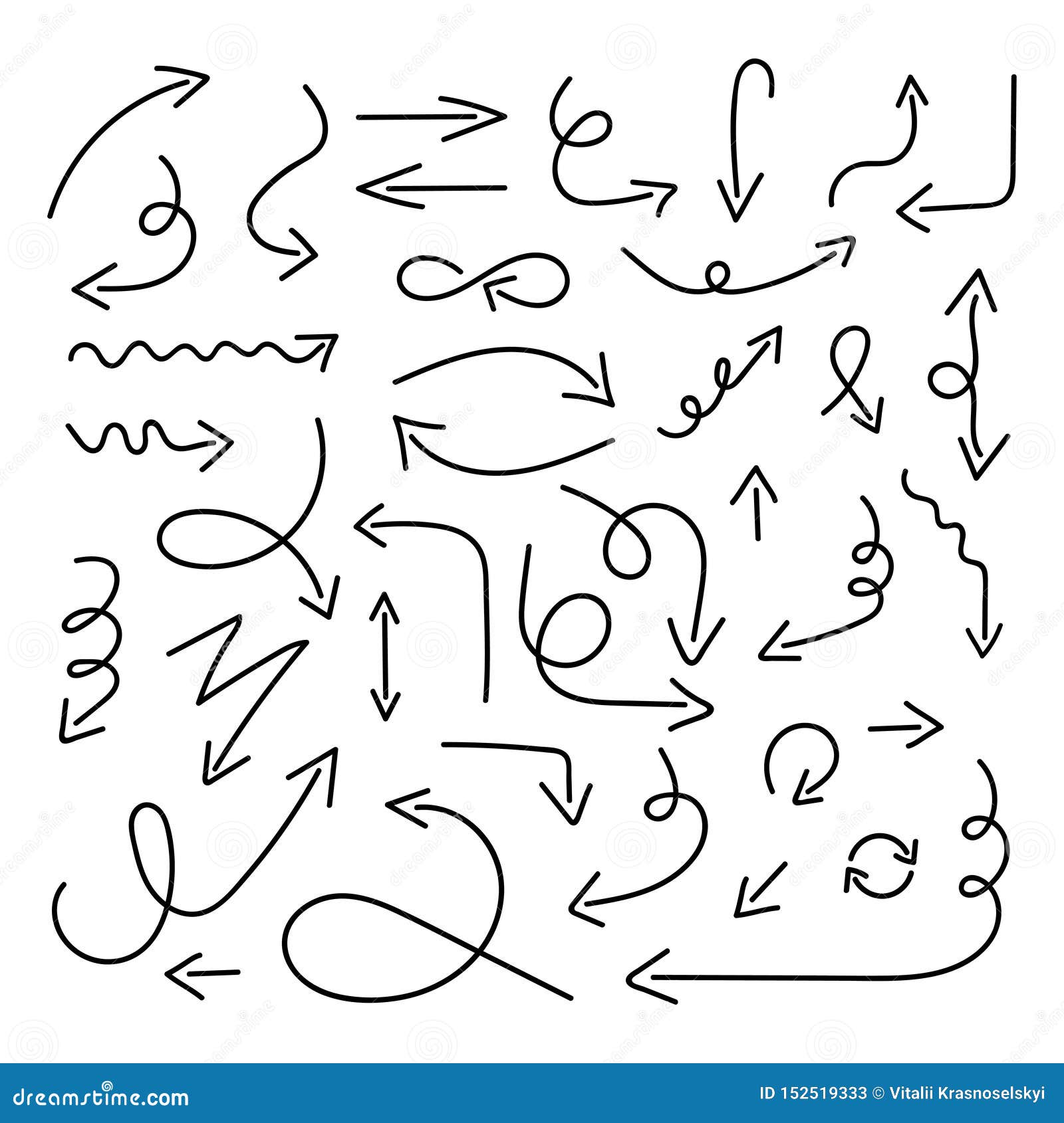 Arrow Set in Sketch Style. Arrows Icon Drawing Element Stock Vector ...