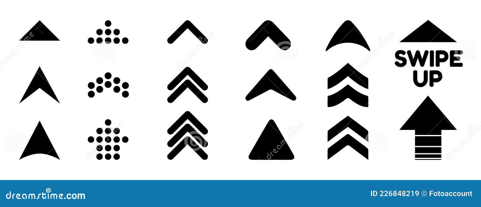 Arrow Set Swipe Up - Different Flat Black Vector Illustrations ...