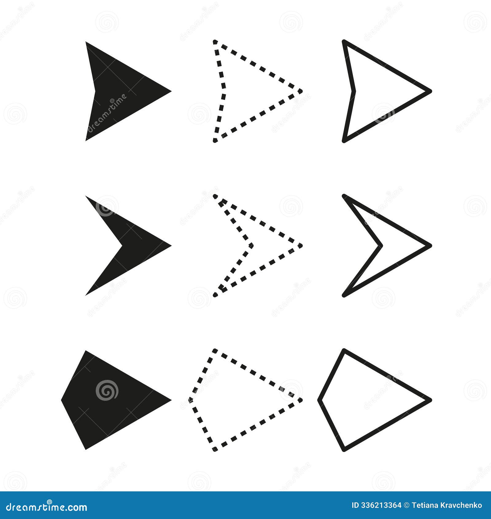 Arrow Shape Set. Dotted and Solid Triangles. Geometric Vector Symbols ...