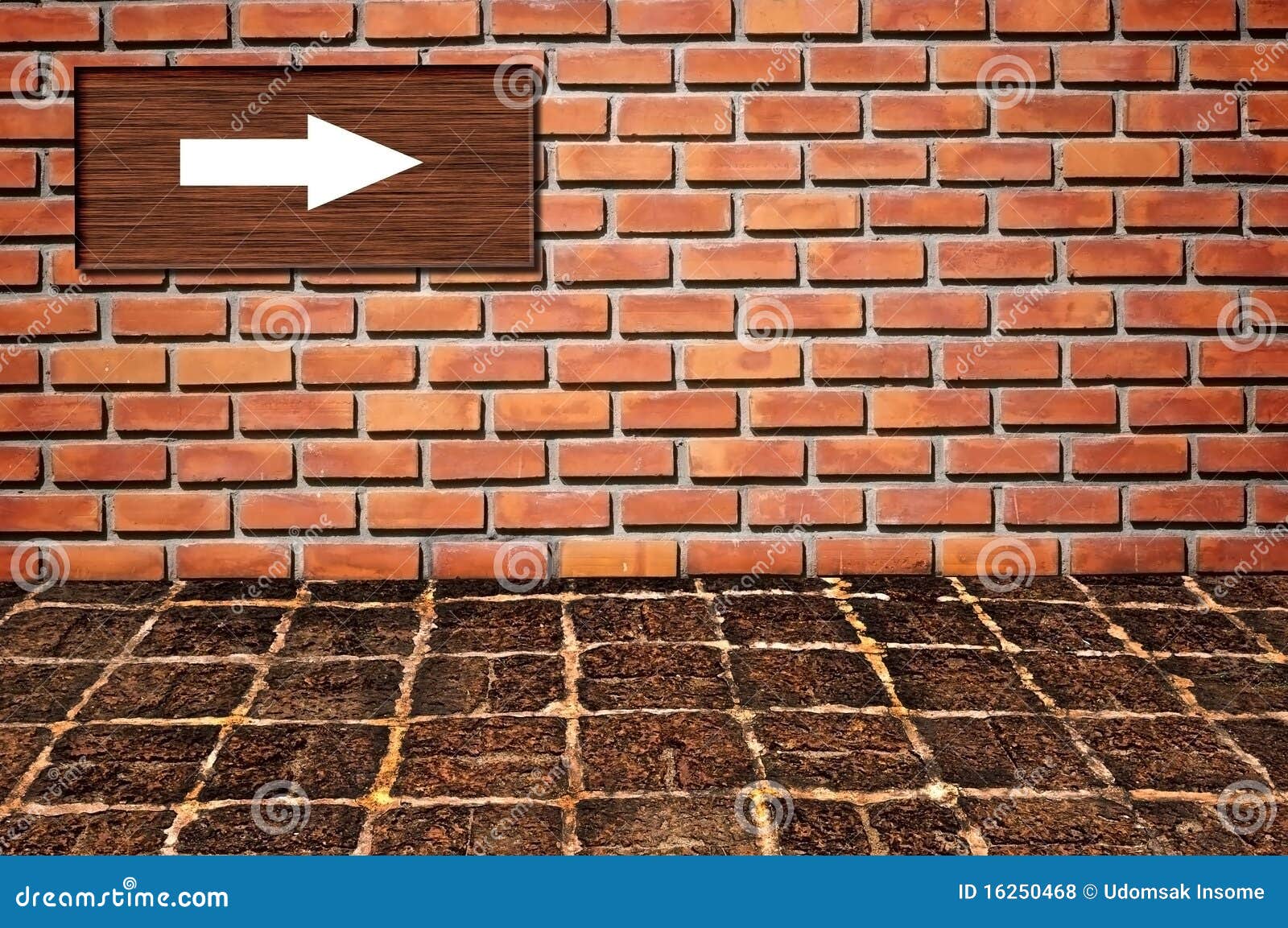 Arrow Sign on Brickwall Pattern Stock Photo - Image of brown, concept ...