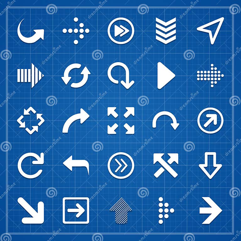 Arrow Sign Pack on Blueprint. Vector Elements Stock Vector ...
