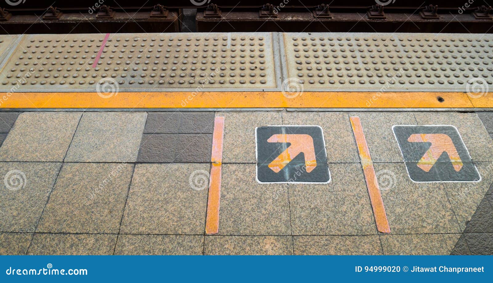 Arrow Sign on Railway Platform at Train Station Stock Photo - Image of ...