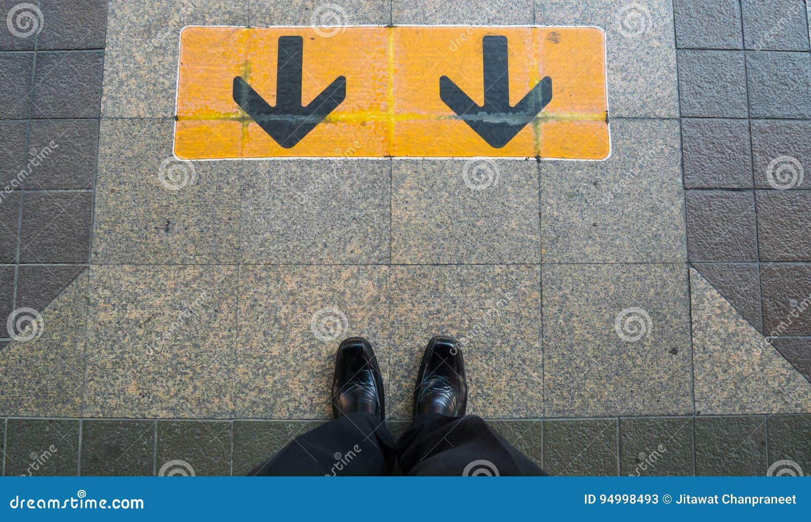 Arrow Sign with Shoes on Railway Platform at Train Station. Stock Image ...