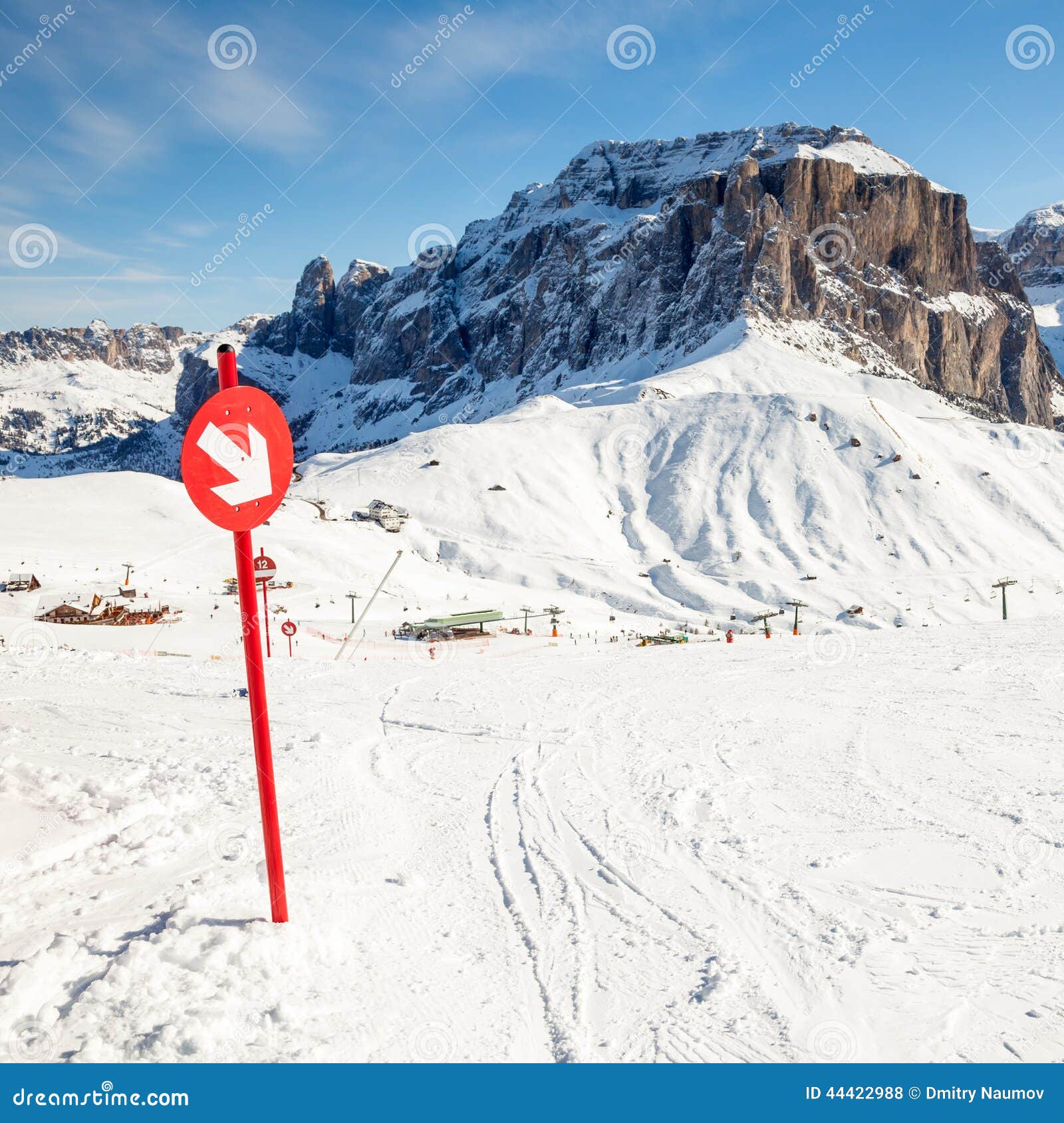 Arrow sign at ski resort stock photo. Image of marker - 44422988