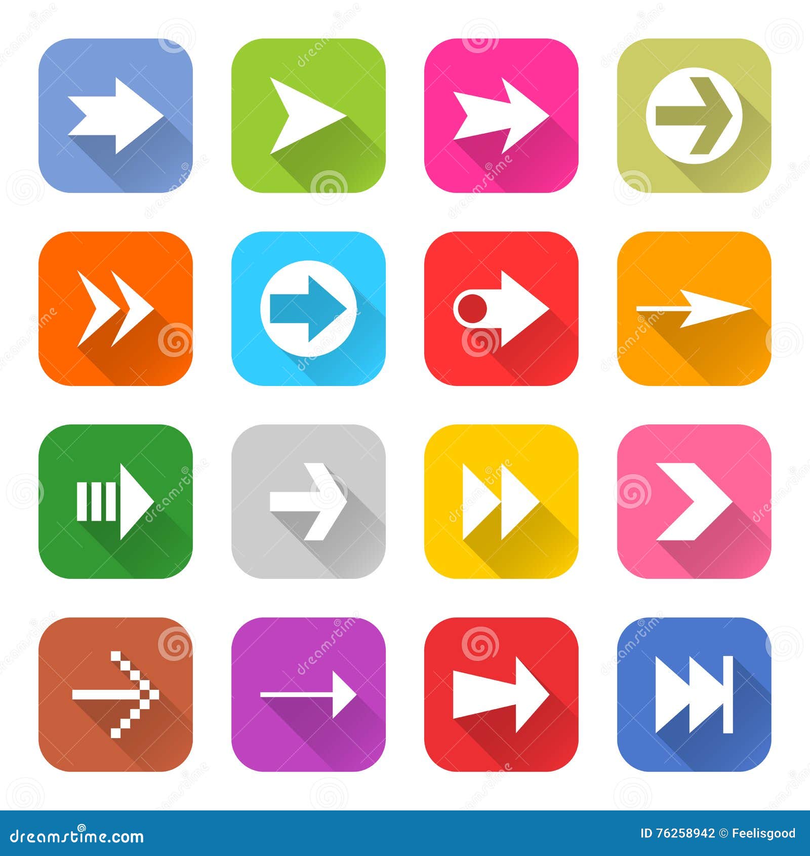 Arrow Sign Web Icon Set Flat Style Stock Vector - Illustration of green ...