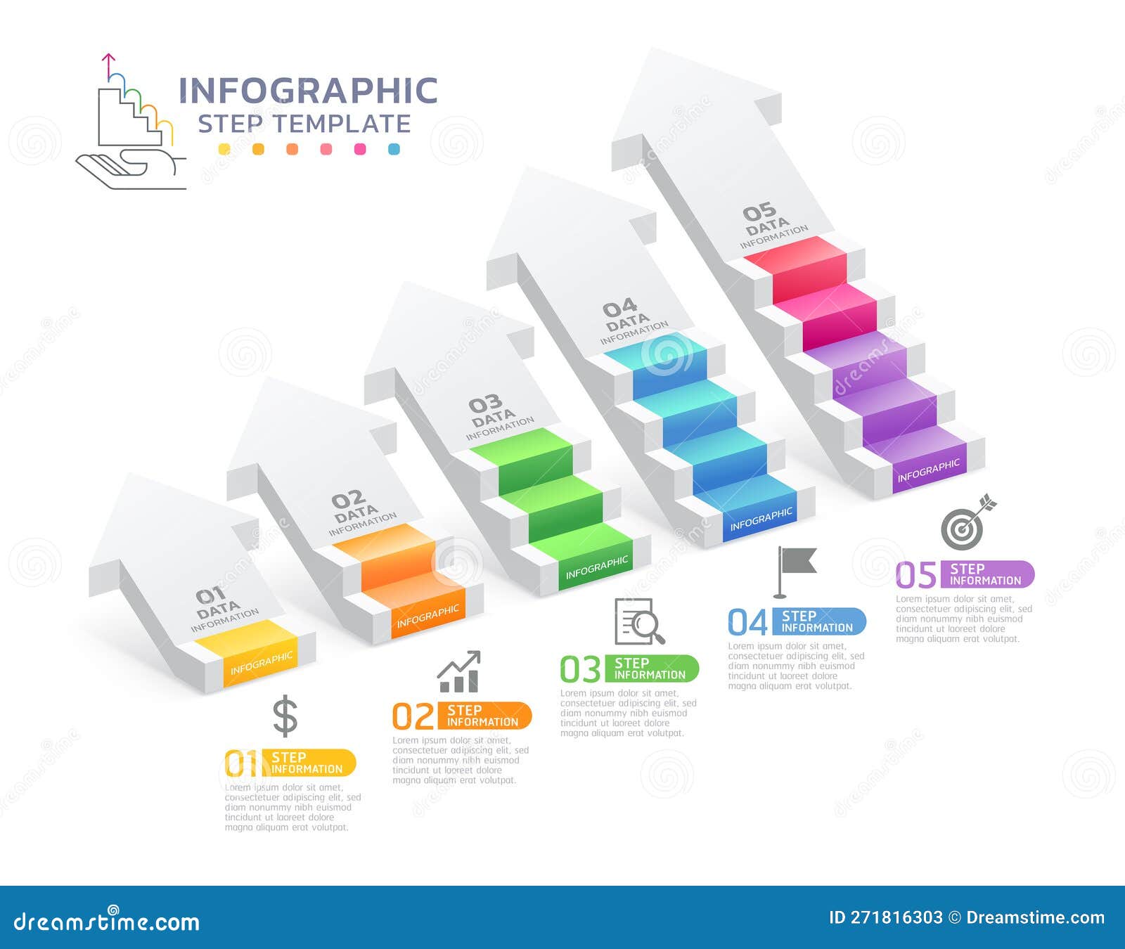 Arrow Staircase Infographic Steps Template Background Cartoon Vector ...