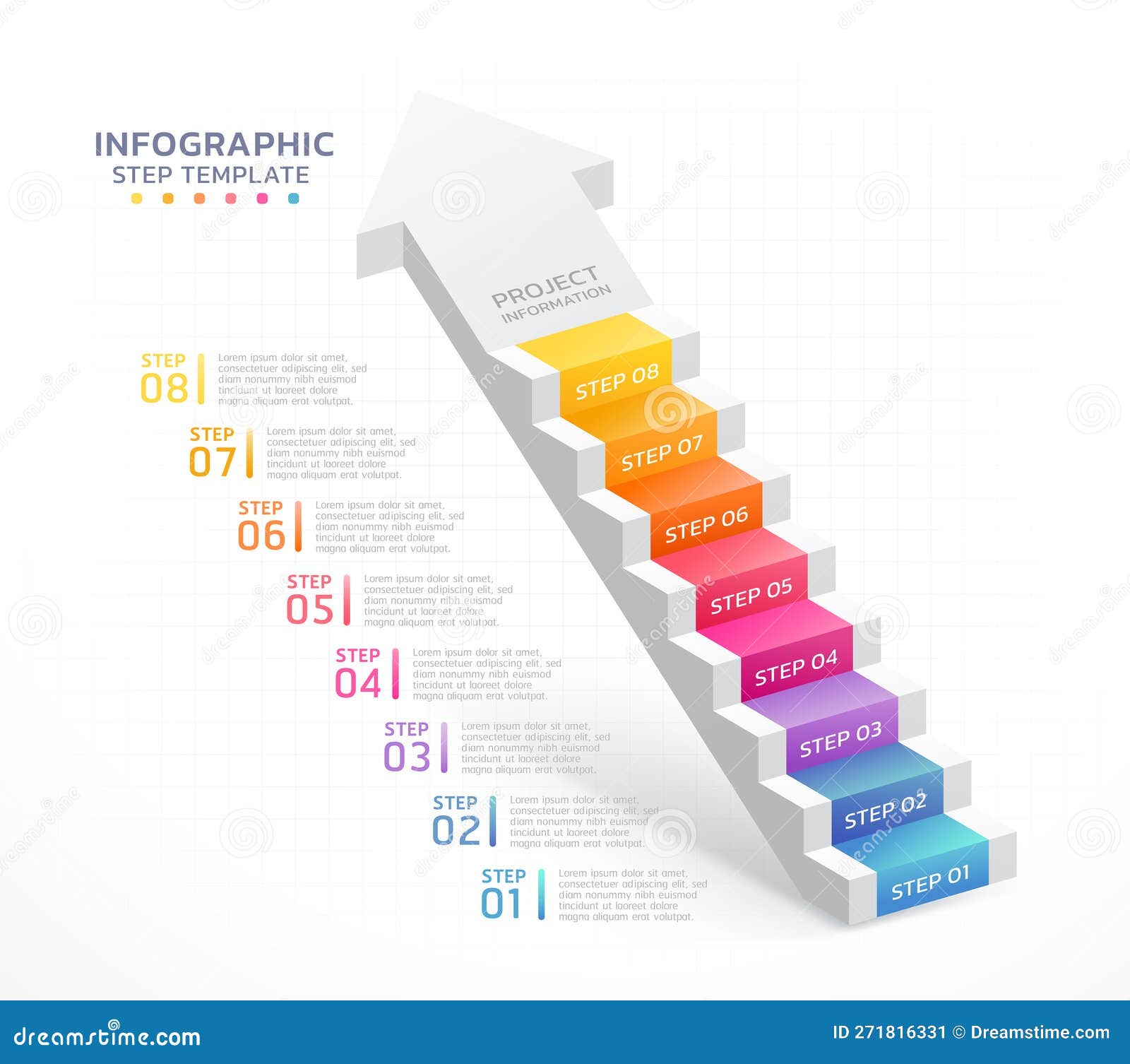 Arrow Staircase Infographic Steps Template Background Cartoon Vector ...