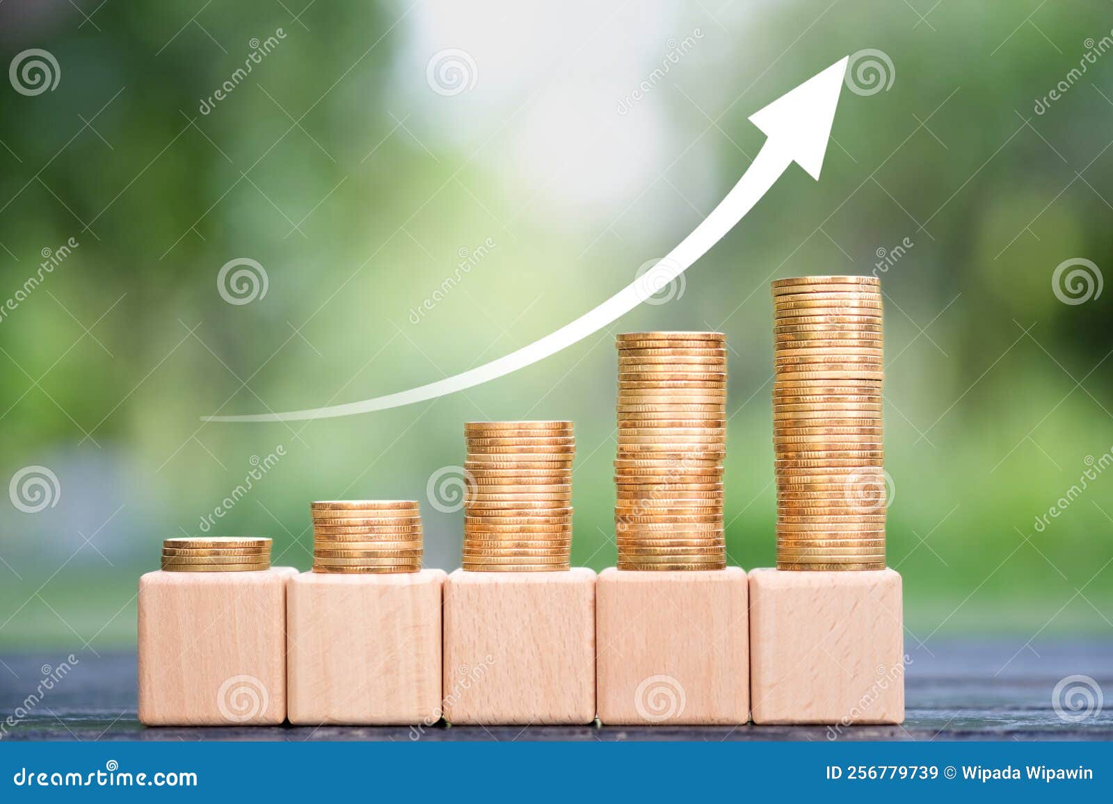 Arrow up with coins stack. stock image. Image of bank - 256779739