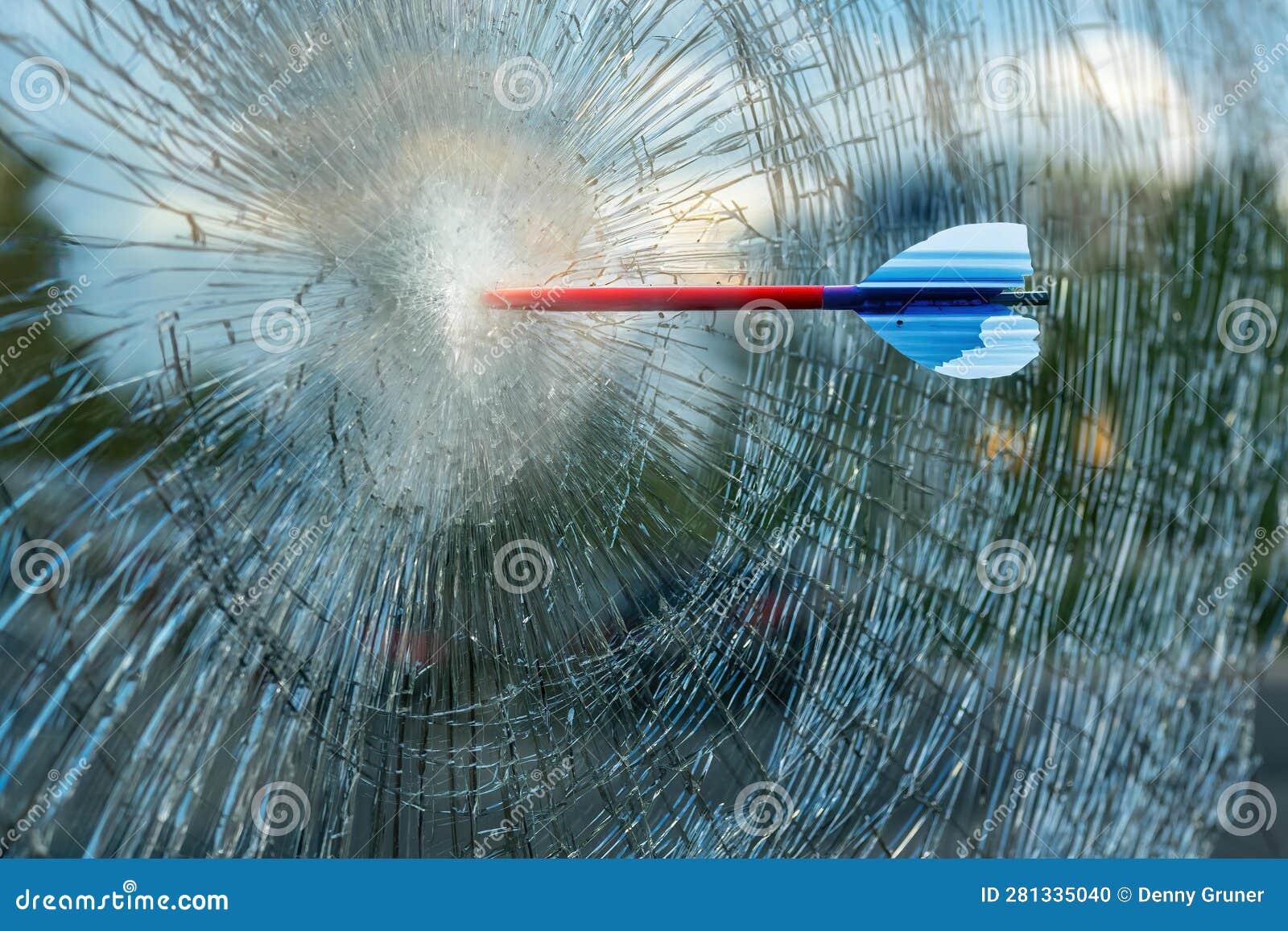 Arrow in a Window with Broken Glass Stock Photo - Image of impact ...
