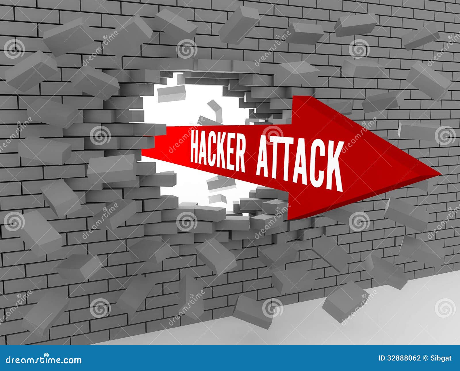 Arrow With Words Hacker Attack Breaking Brick Wall. Stock Illustration ...
