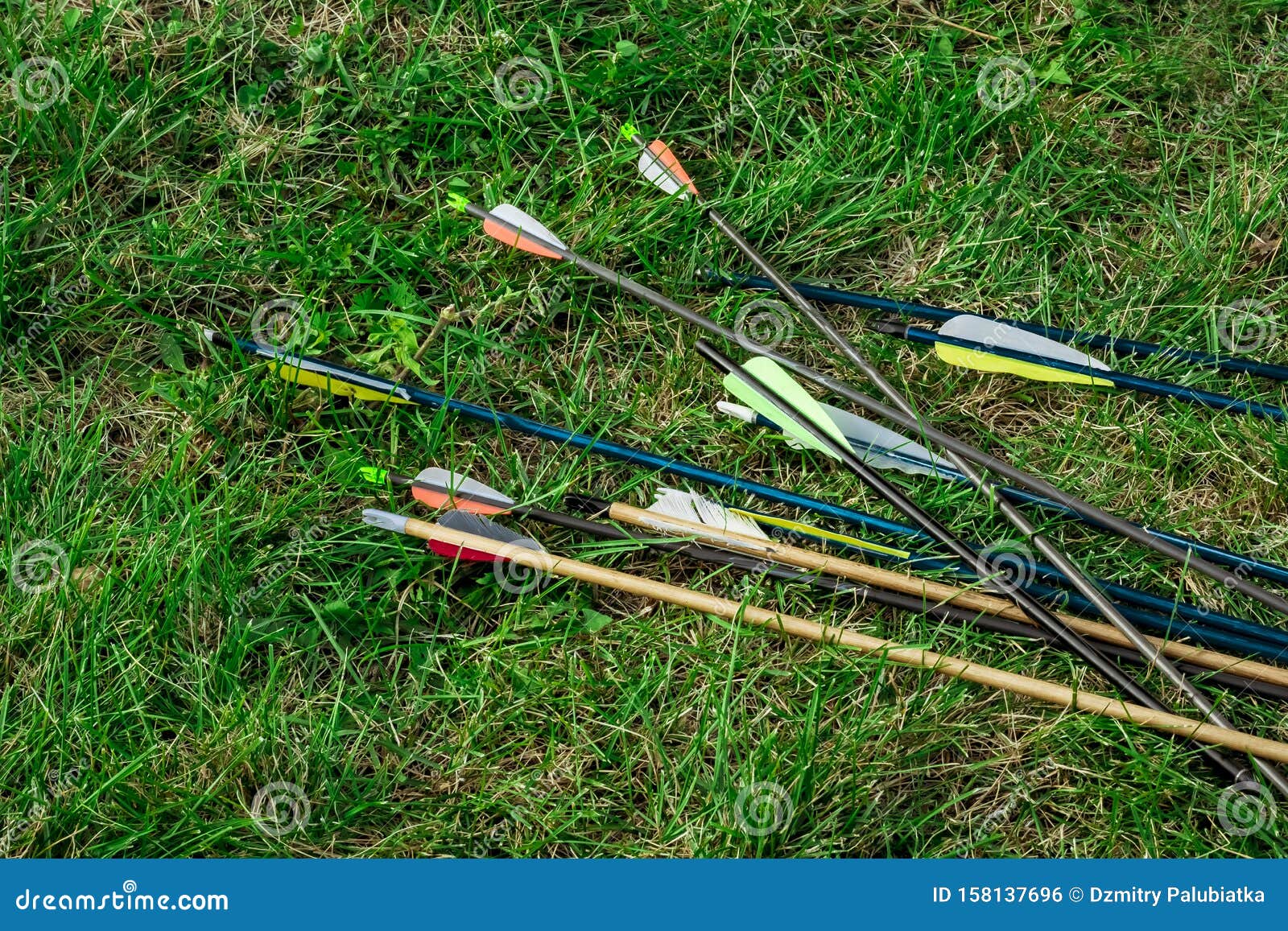 Arrows for Archery Lying on the Grass Stock Photo - Image of closeup ...