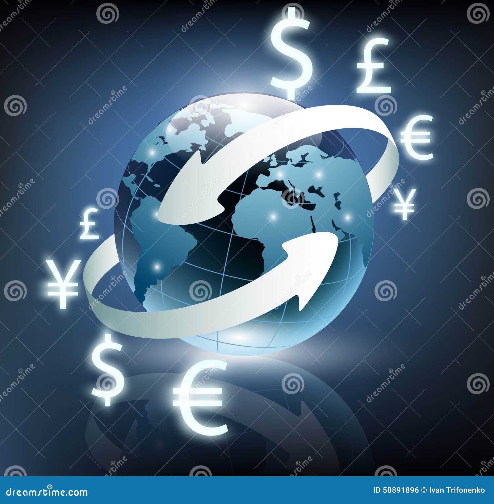 Arrows Around Planet Earth and World Currency Stock Vector ...