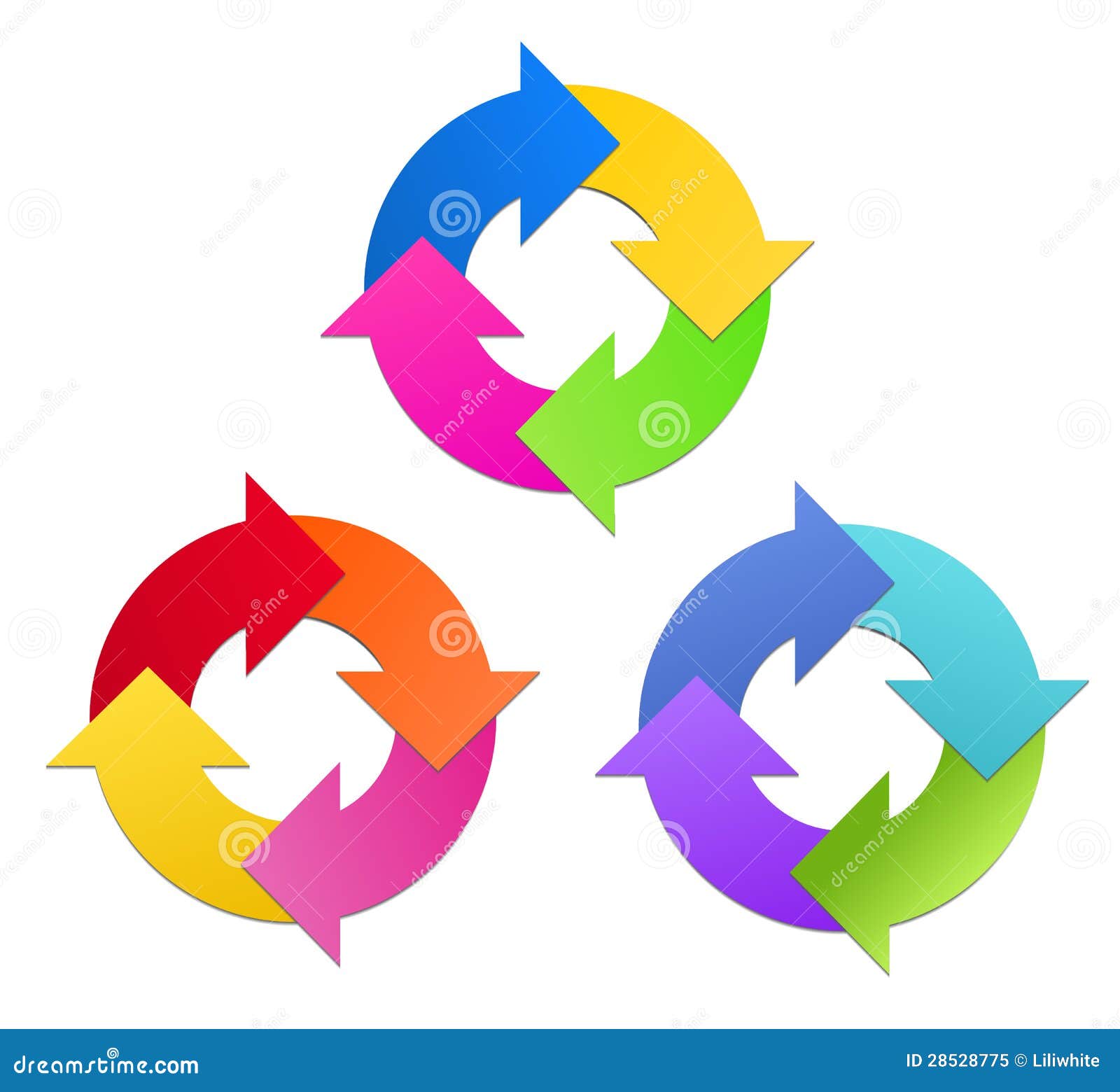 Arrows in Circle in 3 Colors Sets Stock Vector - Illustration of flow ...