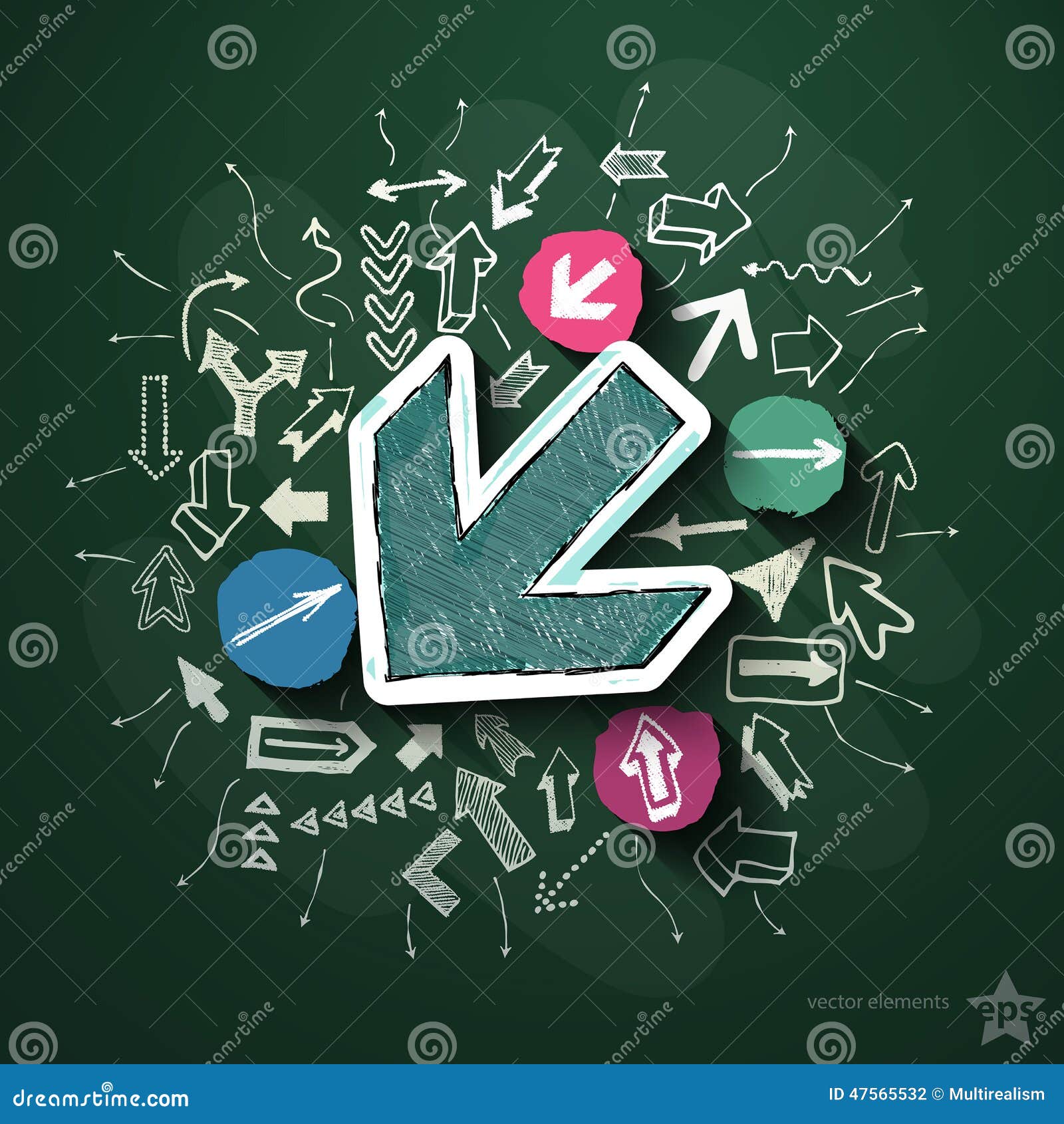 Arrows Collage with Icons on Blackboard Stock Vector - Illustration of ...