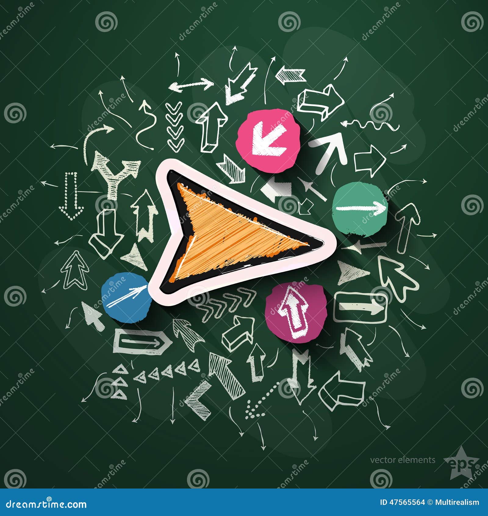 Arrows Collage with Icons on Blackboard Stock Vector - Illustration of ...