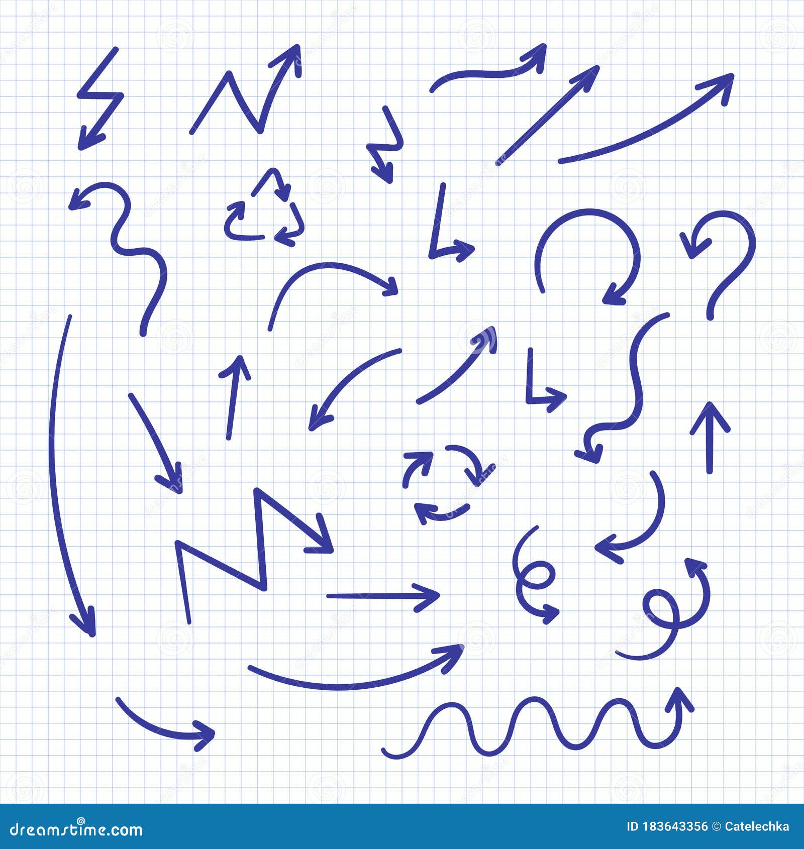 Arrows Collection on Checkered Background, Hand Drawn Style. Premium ...