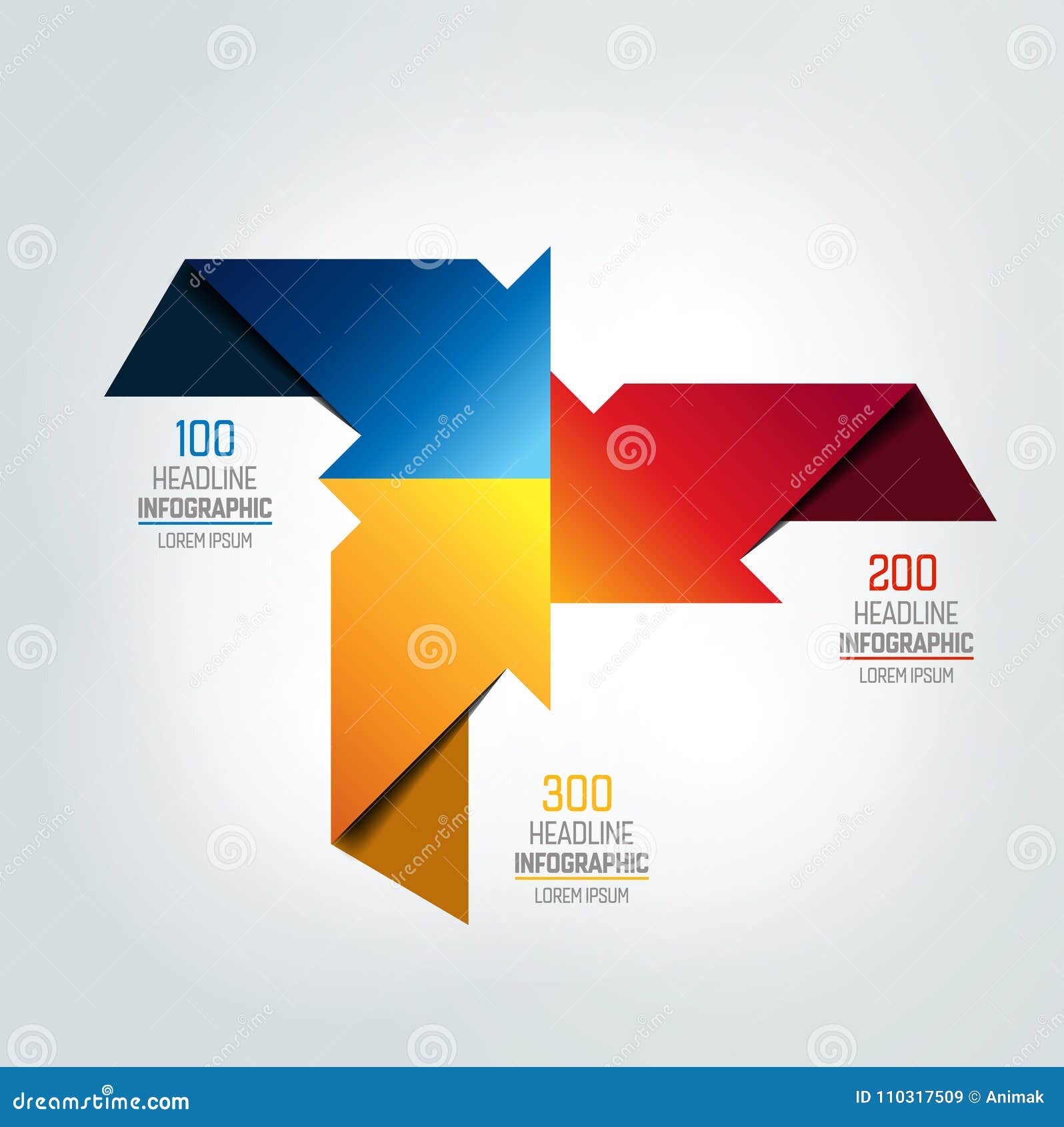 3 Arrows Connected by the Midlde Edge Scheme, Chart, Template ...